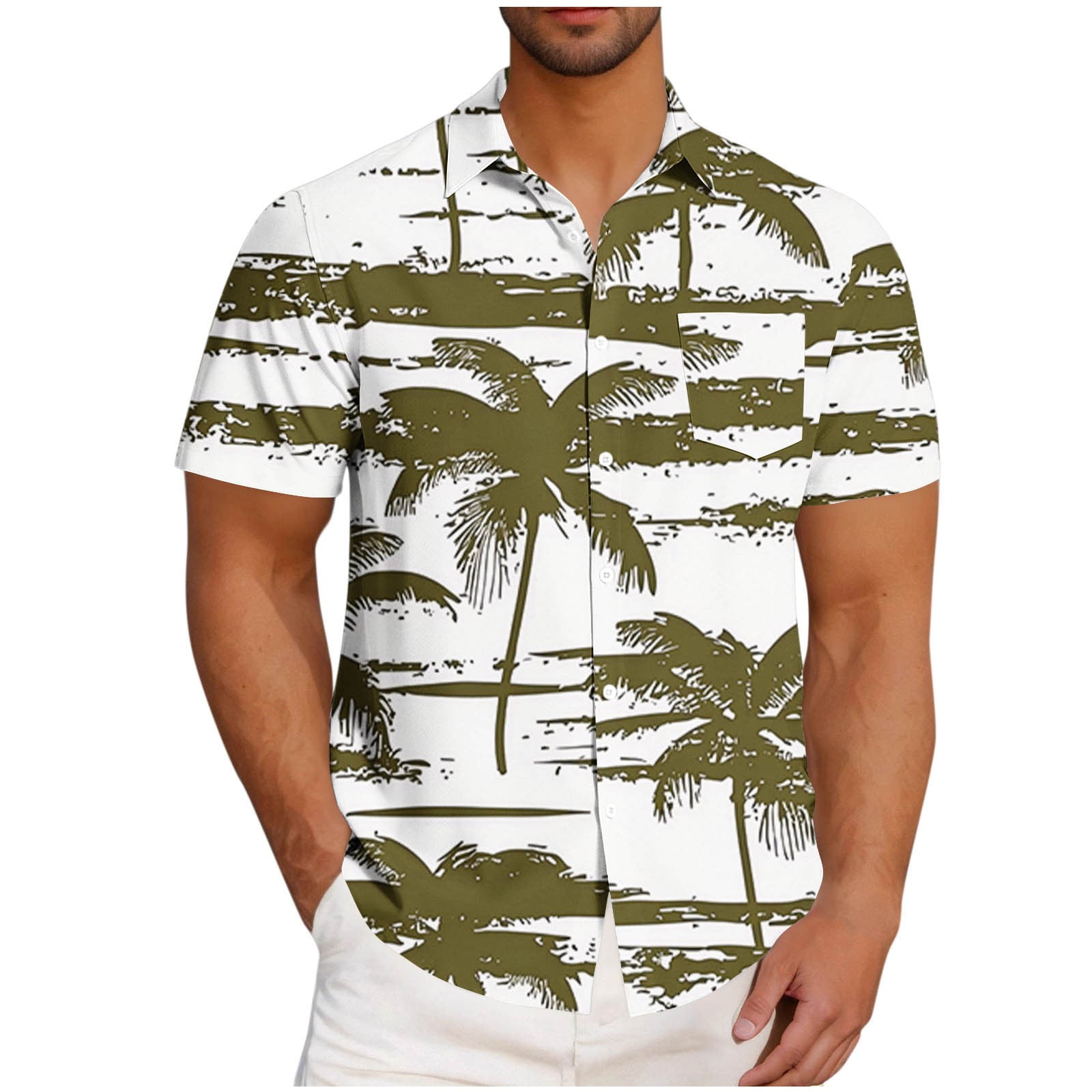Xysaqa Hawaiian Shirt for Men Tropical Palm Tree Pattern Beach Shirt Casual Big & Tall Button Up ...