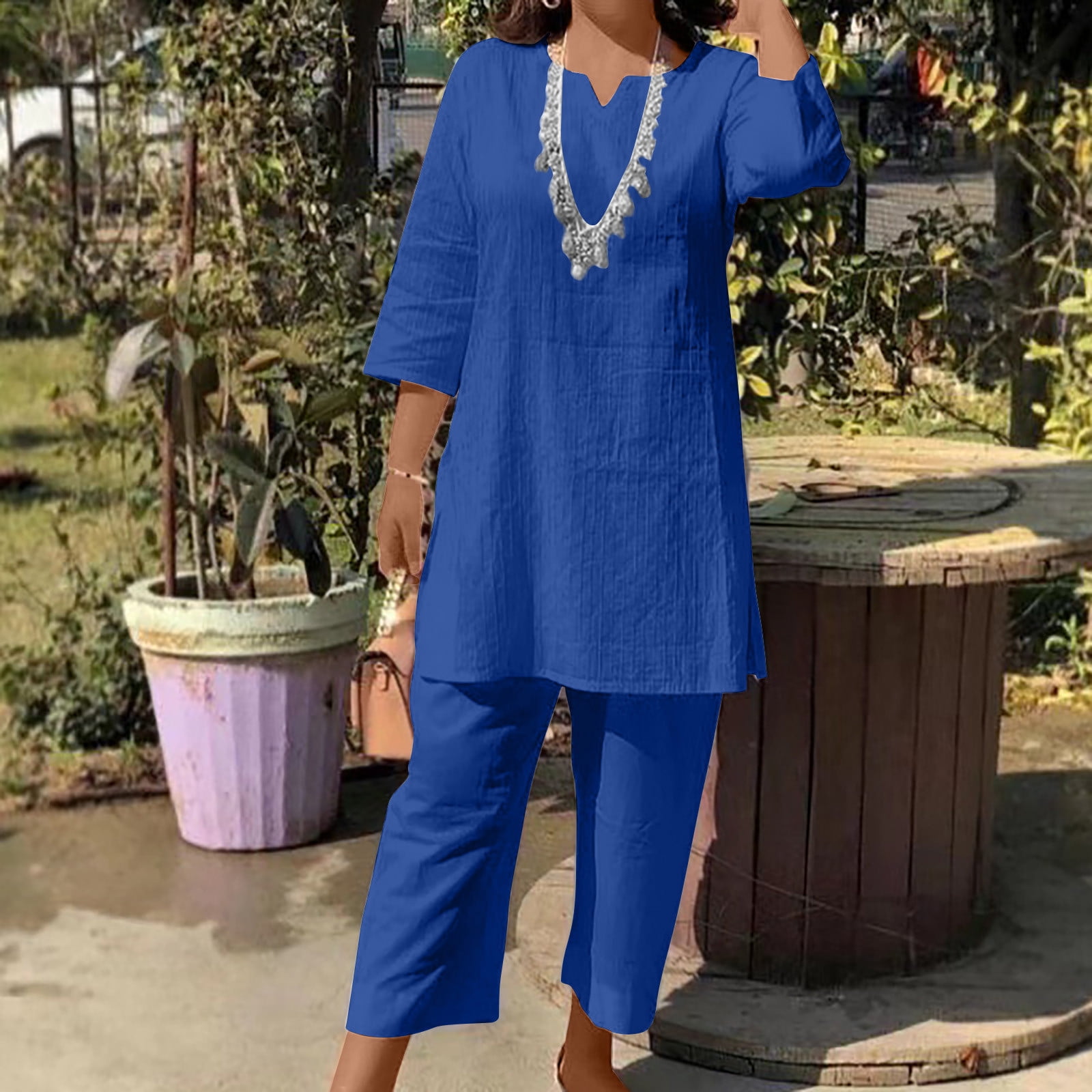 Xysaqa Lounge Sets for Women Two Piece Outfits V Neck Short Sleeve Pullover Top Capris Pants Set ...