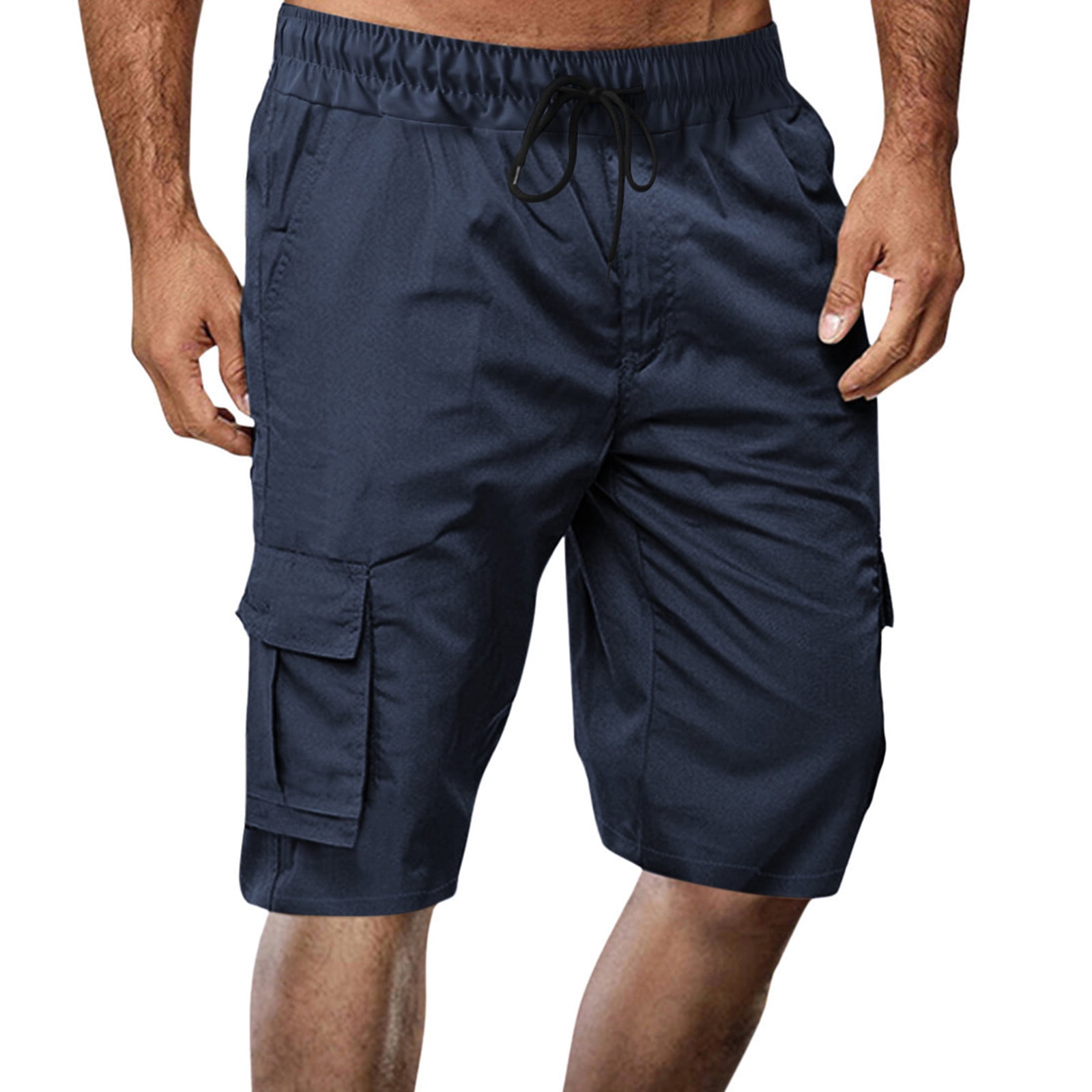 Xysaqa Men's Capris Long Cargo Shorts Casual Blow Knee Length Elasti Waistband 3/4 Capri Pants ...