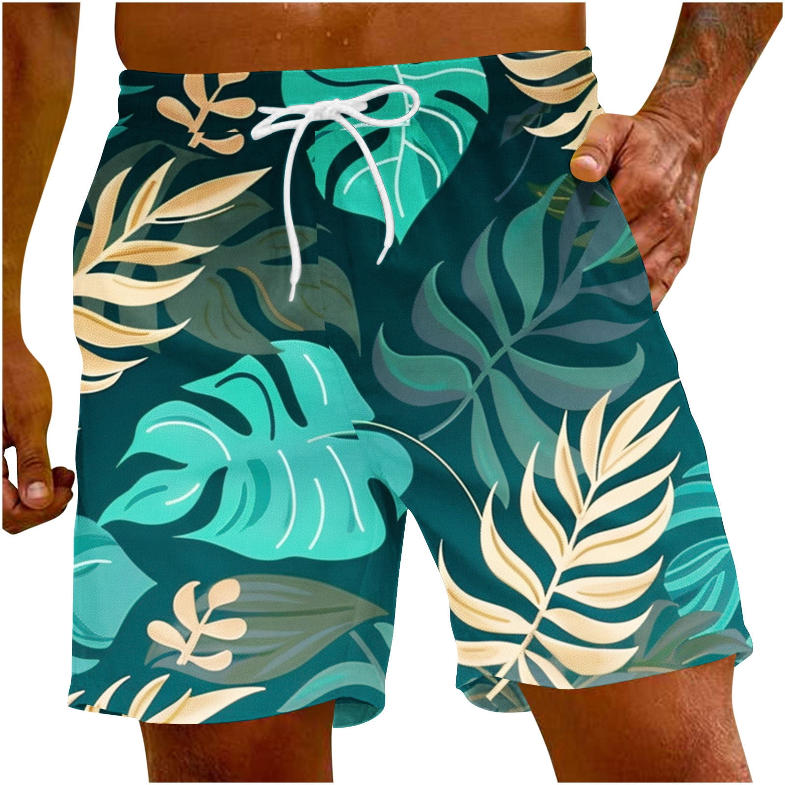 Xysaqa Men Swim Trunks Drawstring Elastic Waist Hawaiian Beach Shorts ...