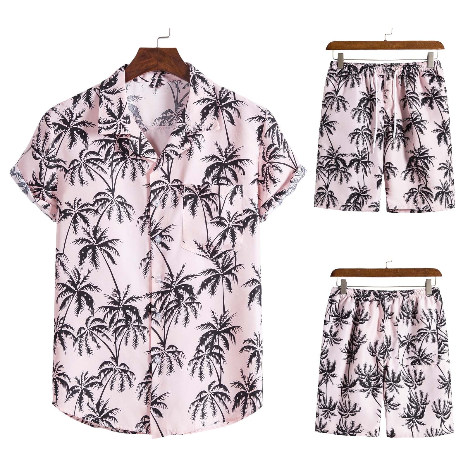 Xysaqa Mens 2 Piece Hawaiian Sets Casual Button Down Short Sleeve