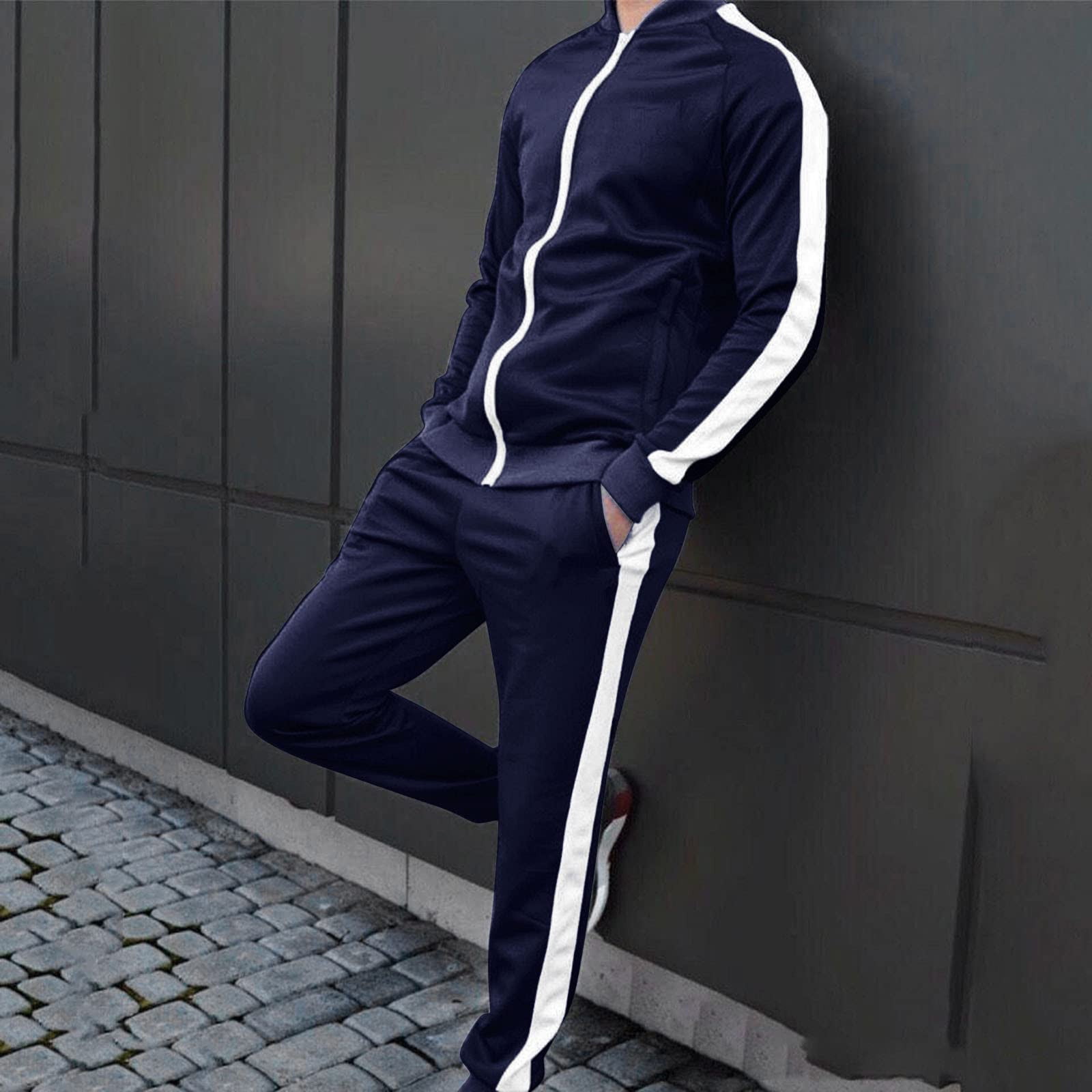 Xysaqa Men's Activewear Full Zip Up Tracksuit Sports Big & Tall 2 Piece ...