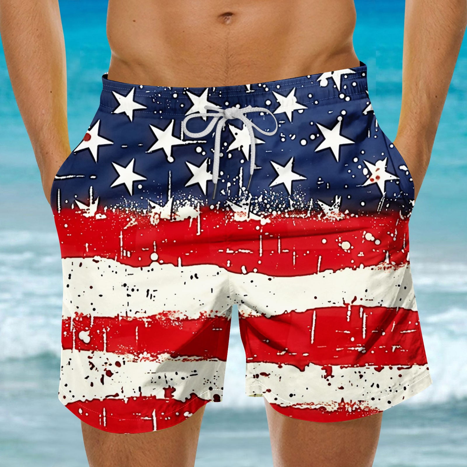 Xysaqa Men's Beach Shorts Bathing Suits Mens American Flag Print Swim ...