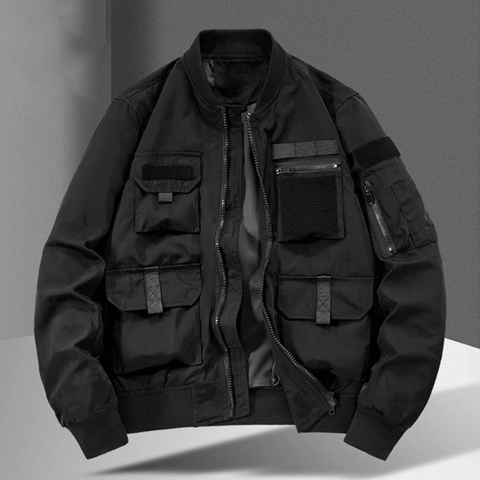 Xysaqa Men's Fashion Fall Winter Military Jacket Multi Pockets Bomber ...