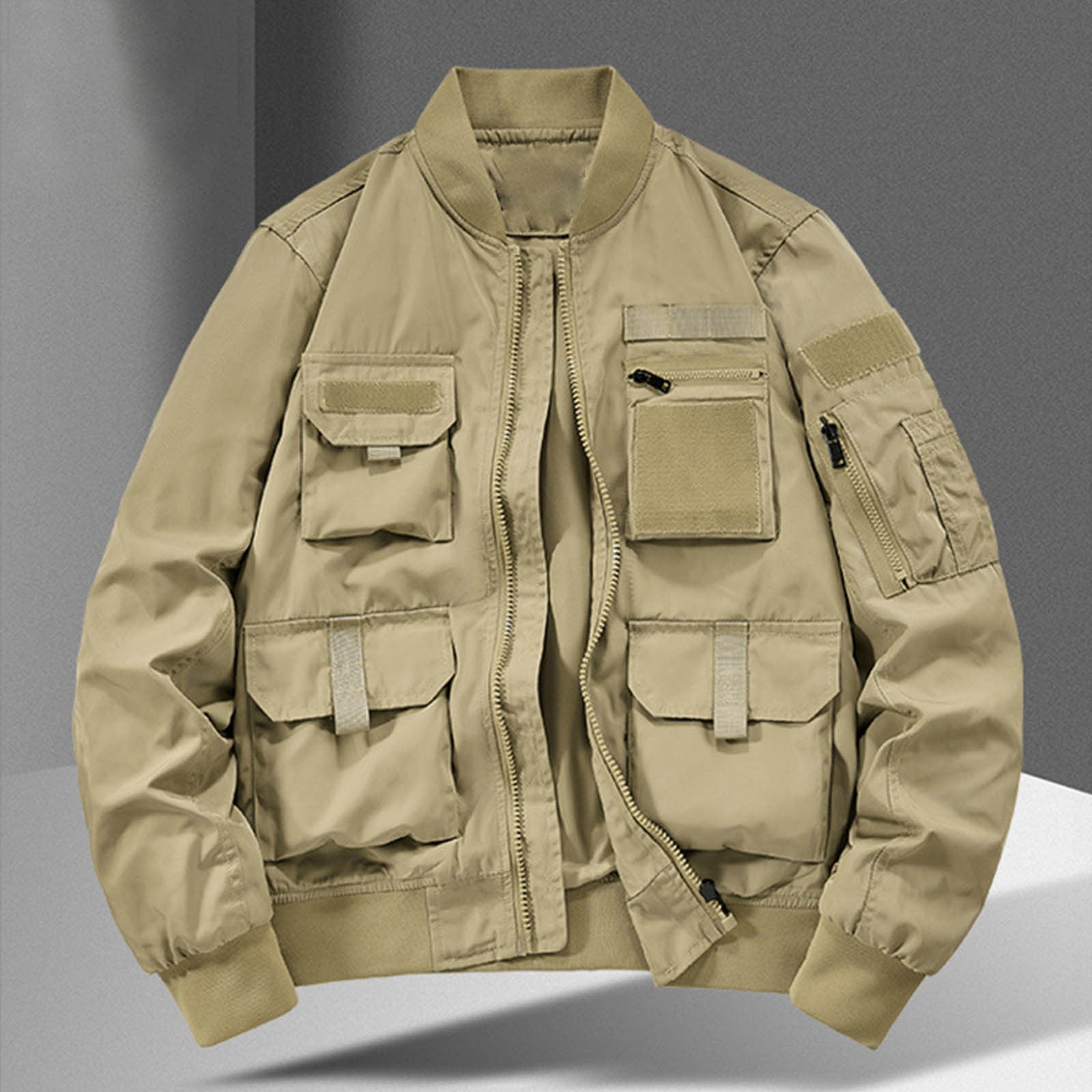 Xysaqa Men's Fashion Fall Winter Military Jacket Multi Pockets Bomber ...