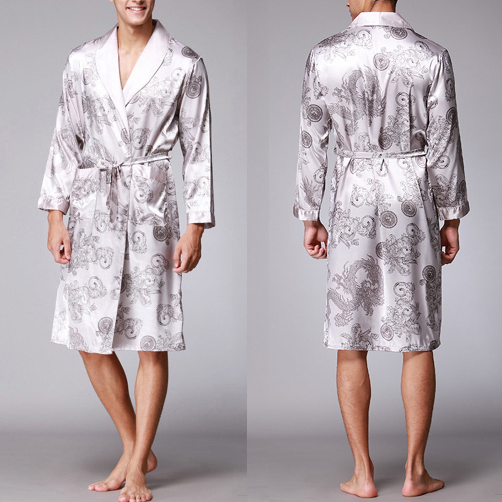Xysaqa Men's Robes Summer Luxurious Kimono Soft Satin Robe Nightgown ...