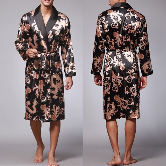 Xysaqa Men's Robes Summer Luxurious Kimono Soft Satin Robe Nightgown ...