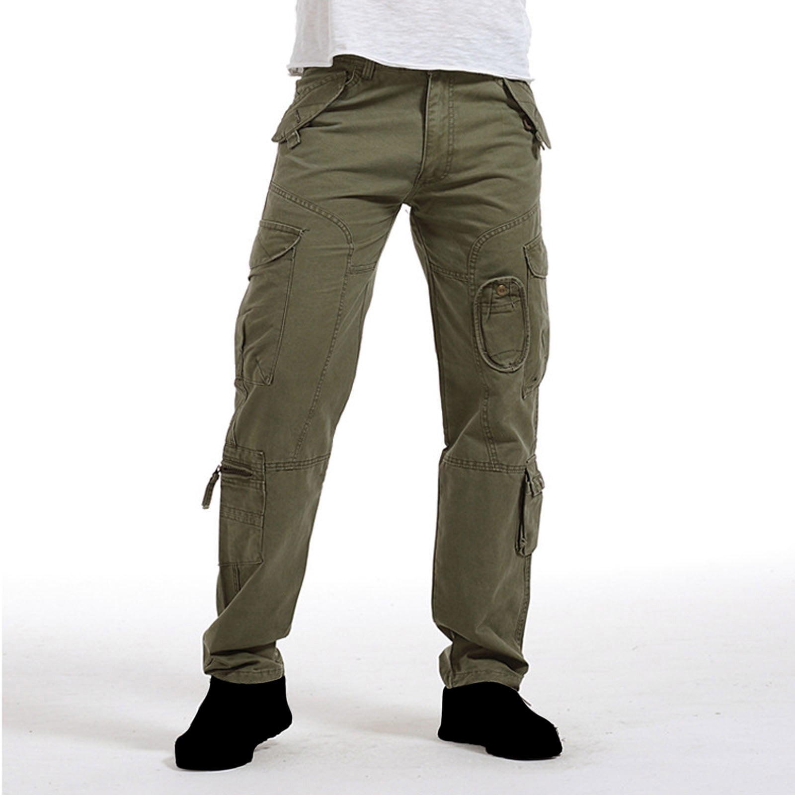 Xysaqa Men's Straight Leg Military Cargo Pants, Men Multi Pockets ...