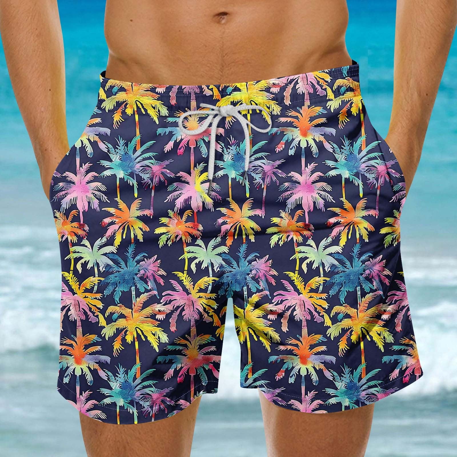 Xysaqa Men's Swim Trunk Swimwear Hawaiian Palm Tree Printed Bathing ...