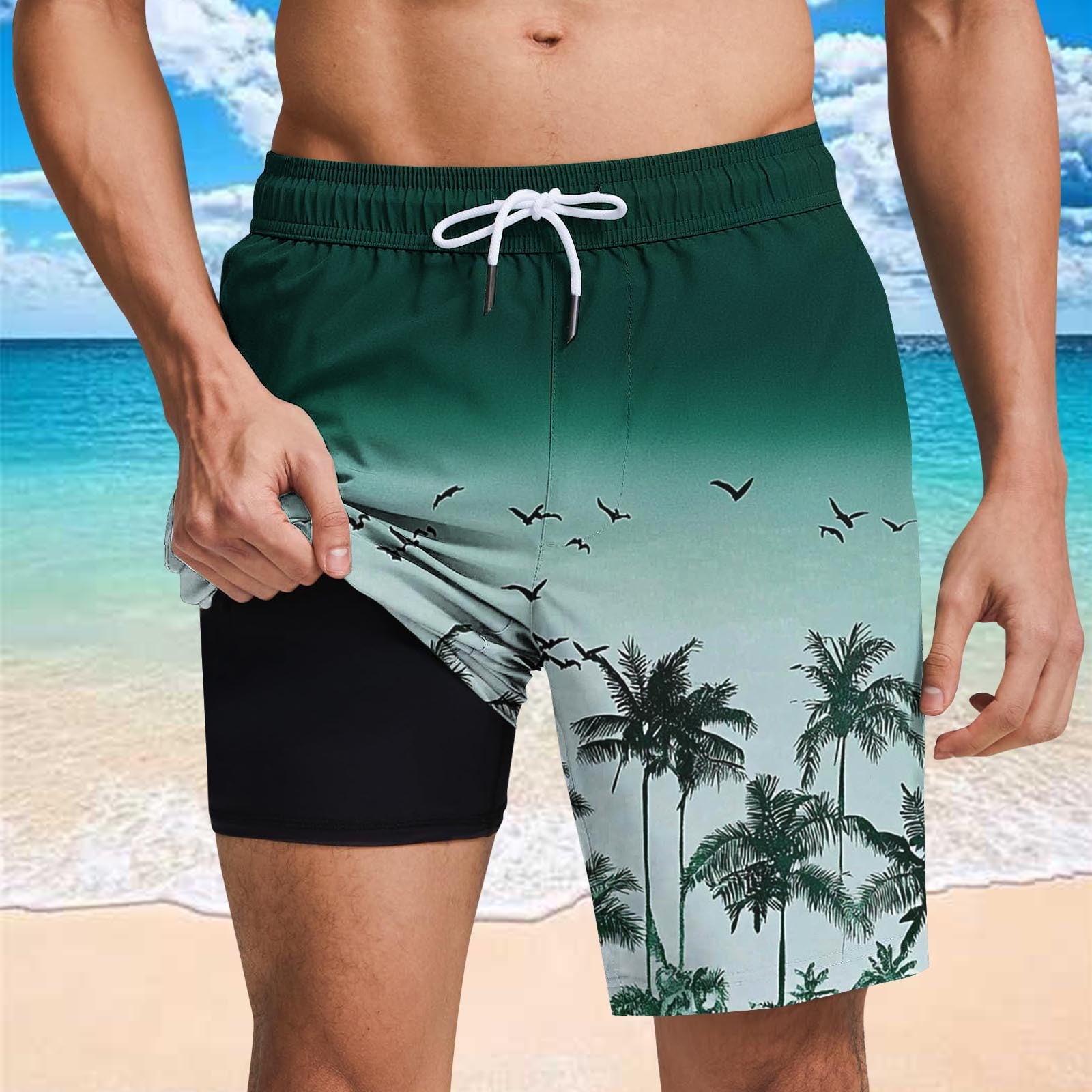 Xysaqa Men's Swim Trunks Gradient Palm Tree Print Board Short with ...