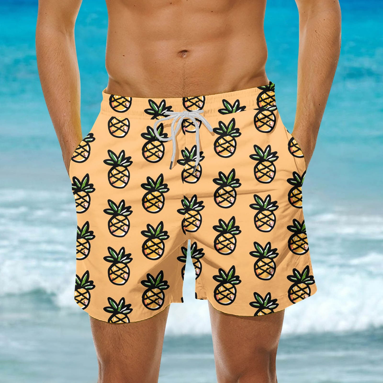Xysaqa Men's Swim Trunks Pineapple Beach Board Shorts Swimsuits for Men ...