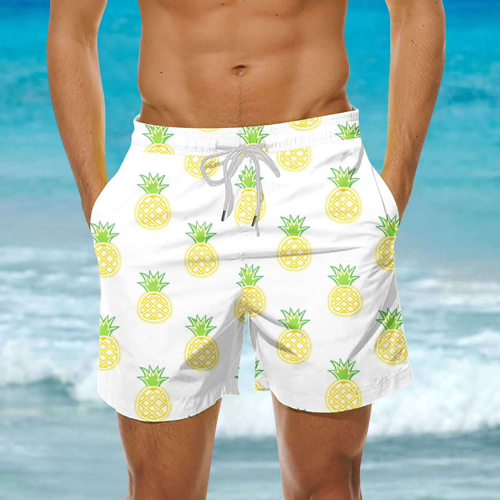Xysaqa Men's Swim Trunks Pineapple Beach Board Shorts Swimsuits for Men ...