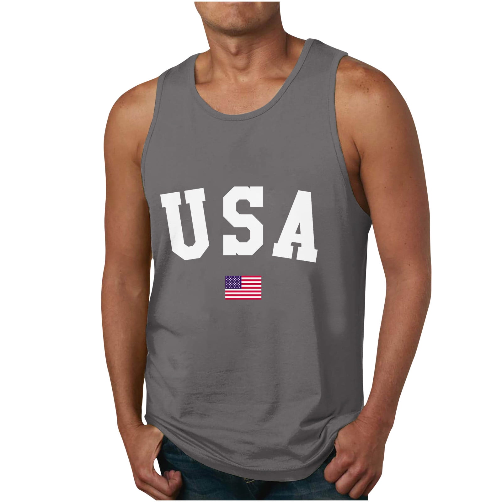 Xysaqa Men's T-Shirts Sleeveless Shirts for Men Men's Tank Tops Summer Sleeveless Usa Flag ...