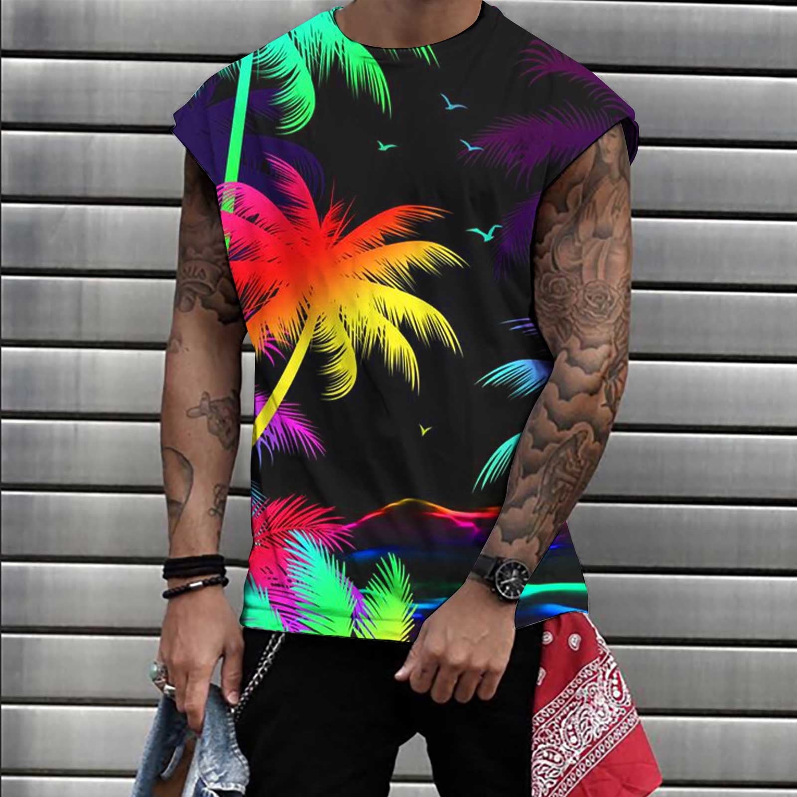 Xysaqa Men's Tank Tops Palm Tree Colorful Print, Novelty Graphic Summer Sleeveless Beach ...