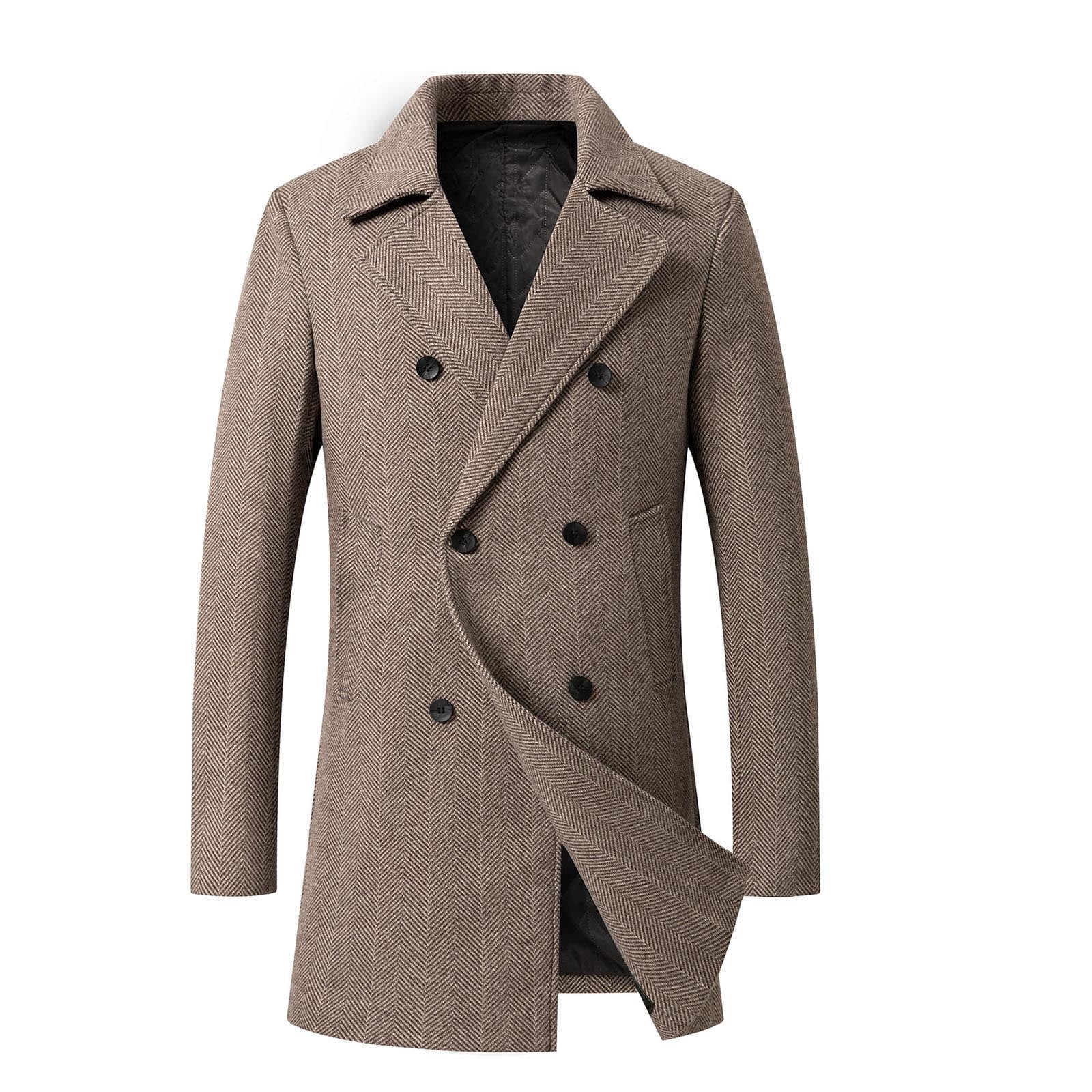 Xysaqa Men's Trench Coat Classic Notched Collar Double Breasted Woolen ...