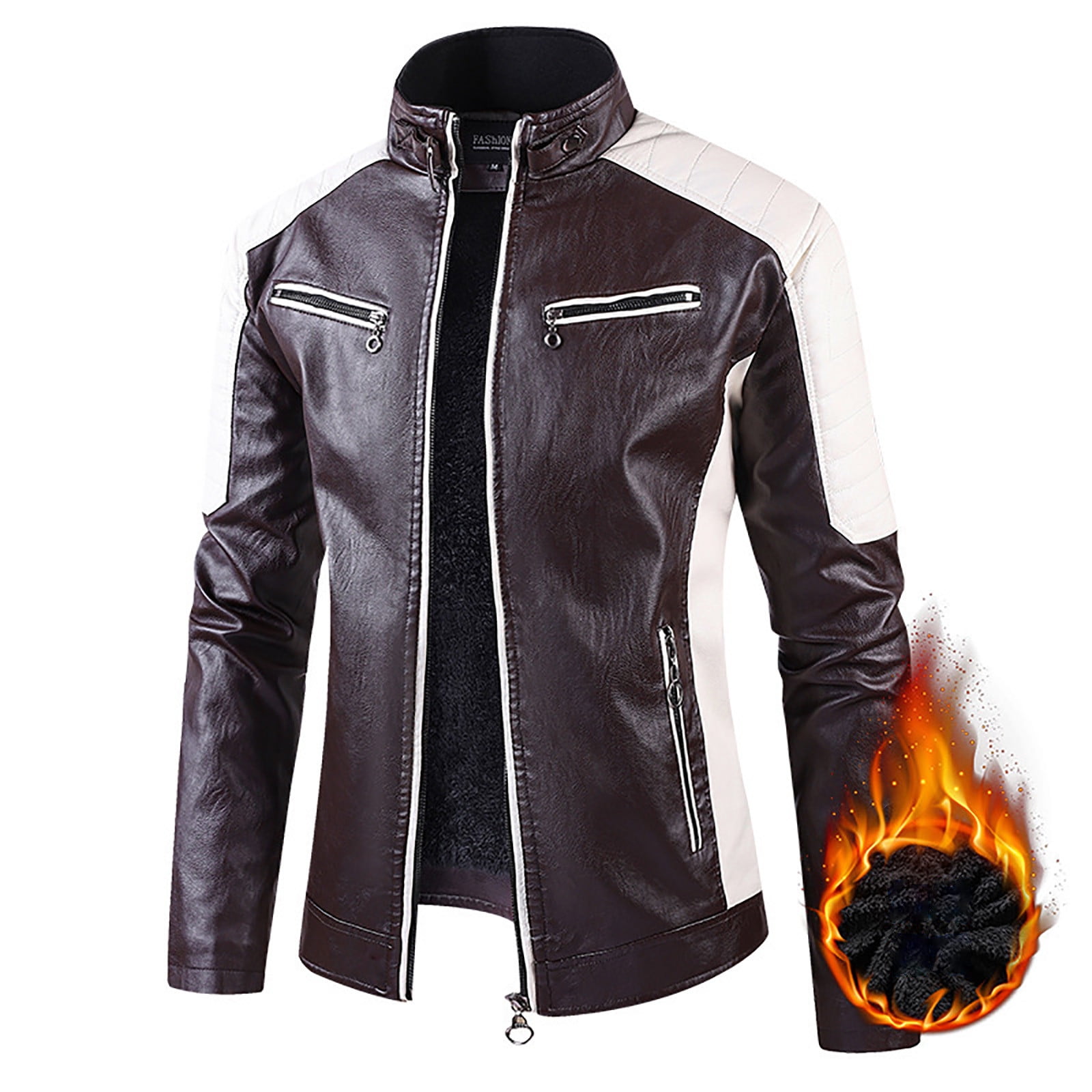 Xysaqa Men's Vintage Stand Collar Faux Leather Jacket Men Zip Up Biker ...