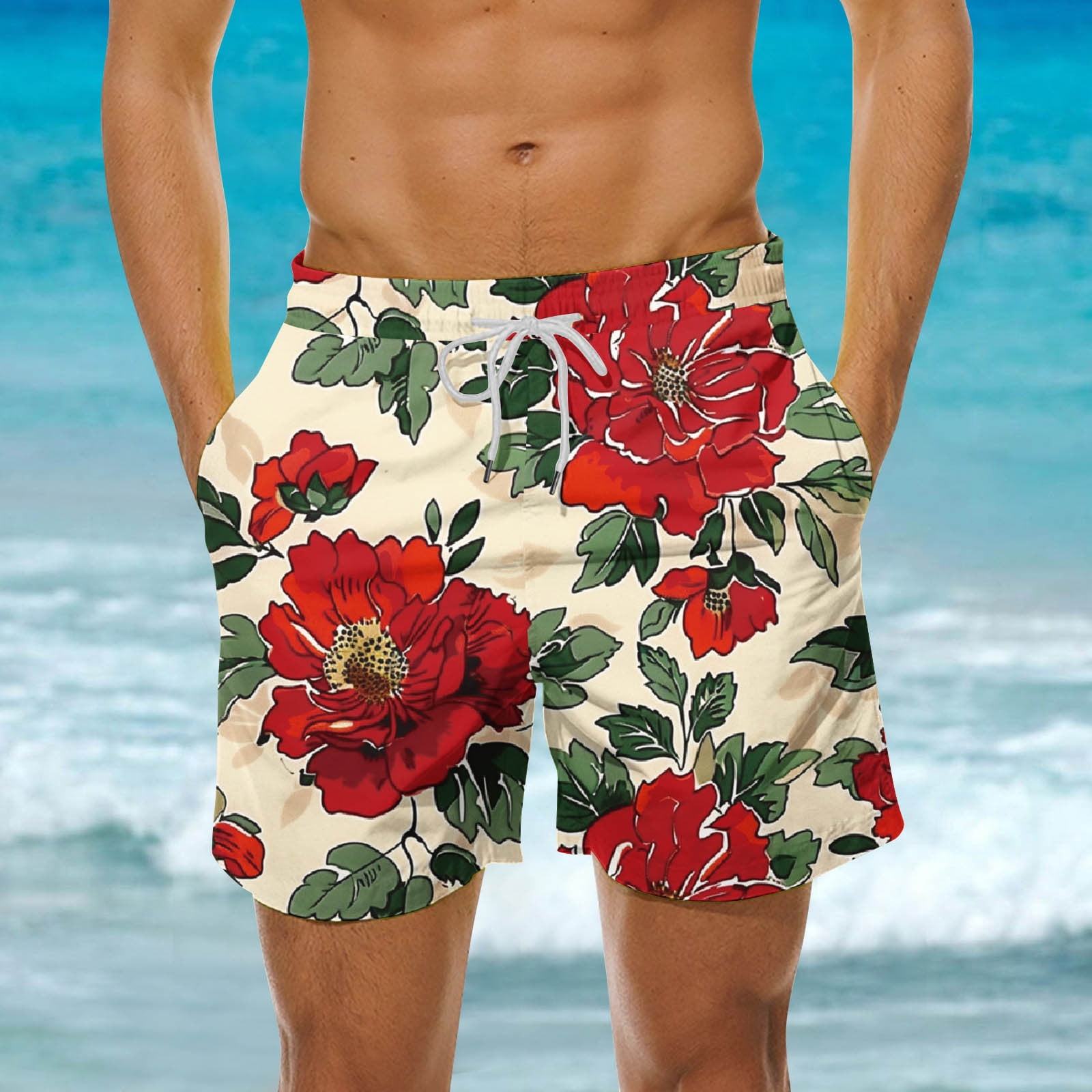 Xysaqa Mens Big & Tall Swim Trunks, Men's Floral Printed Hawaiian Beach ...