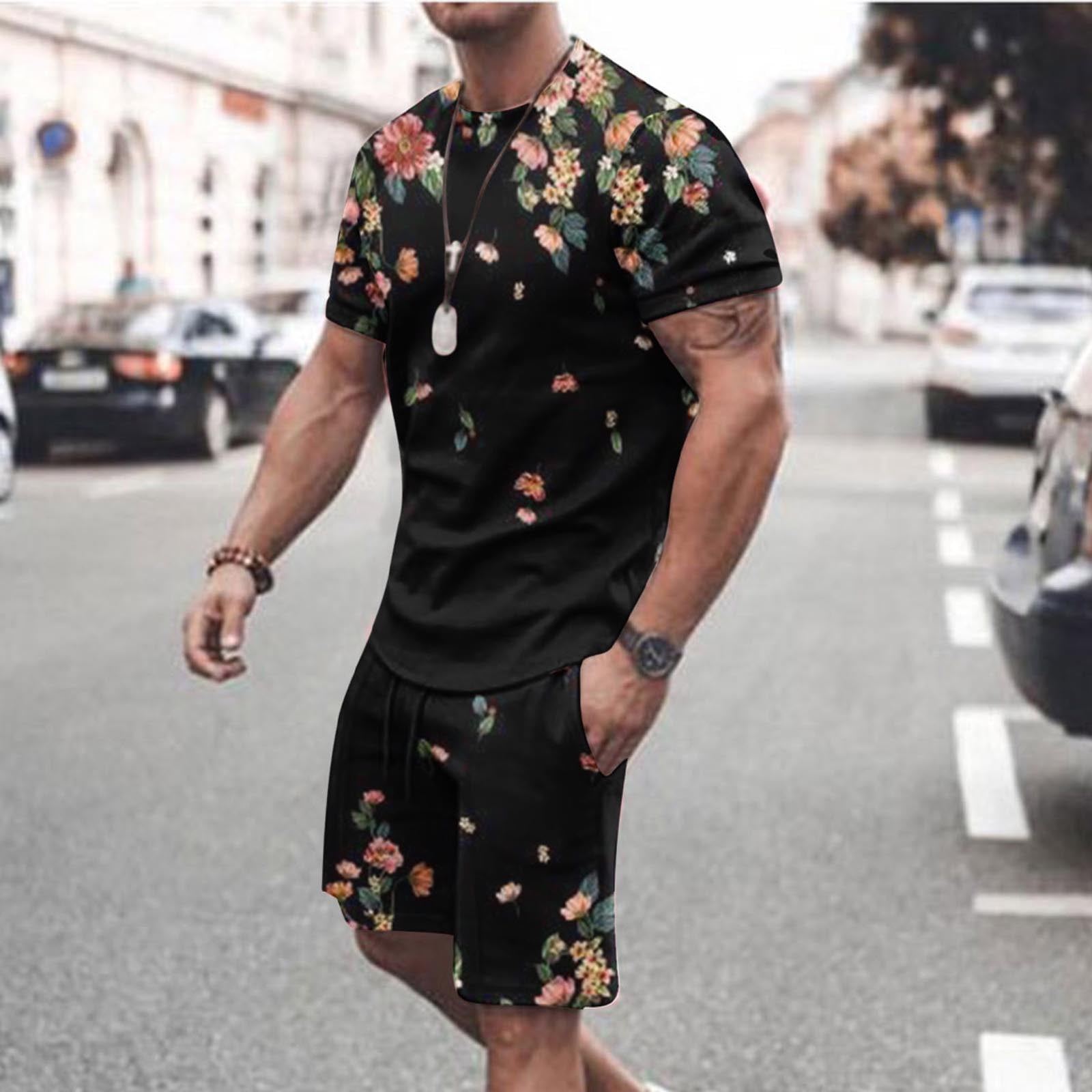 Xysaqa Mens Floral Short Sets, Men's Fashion 2 Piece Tracksuits Outfits ...
