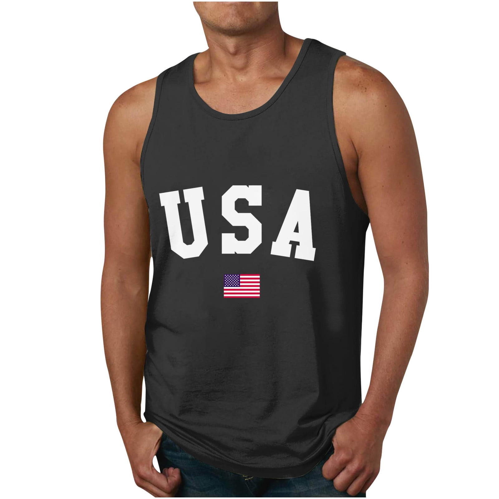 Xysaqa Mens Graphic T-Shirts Muscle Shirts for Men Men's Tank Tops Summer Sleeveless Usa Flag ...