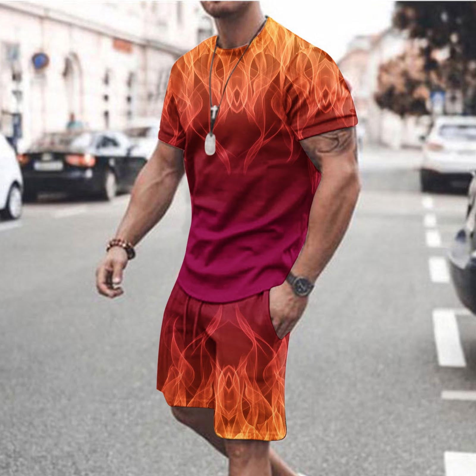 Xysaqa Mens Printed Short Sets Fashion 2 Piece Tracksuits Outfits