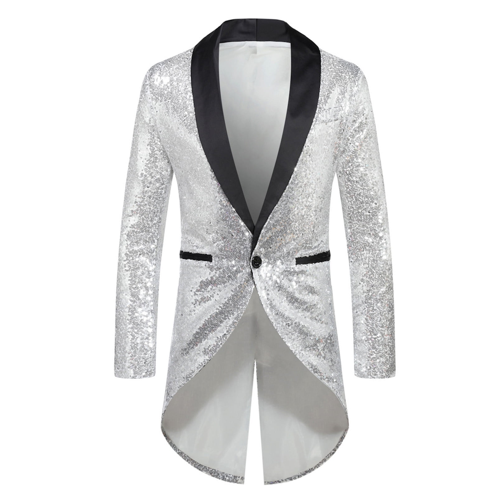 Xysaqa Mens Sequin Tailcoat Swallowtail Suit Jacket Blazer Party ...