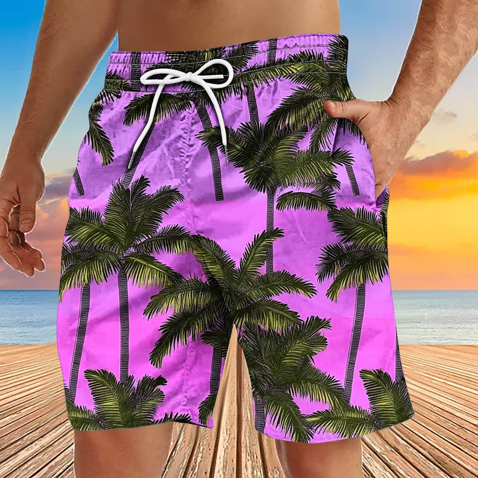 Xysaqa Mens Shorts Big & Tall Tropical Swim Trunks Men Drawstring ...