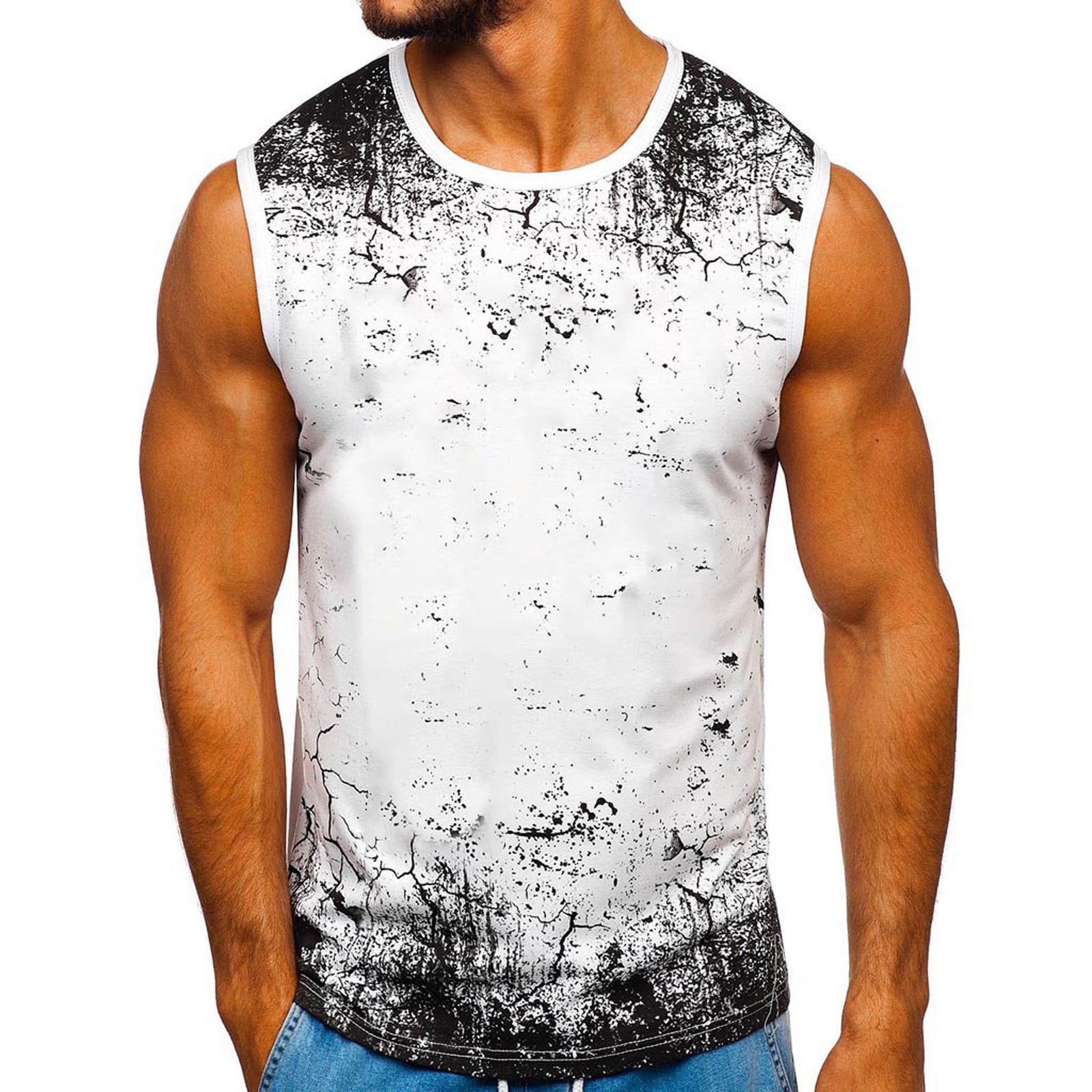 Xysaqa Mens Sleeveless T-Shirts Tie Dye Slim-Fit Crew Neck Casual Tank Tops Summer Casual ...