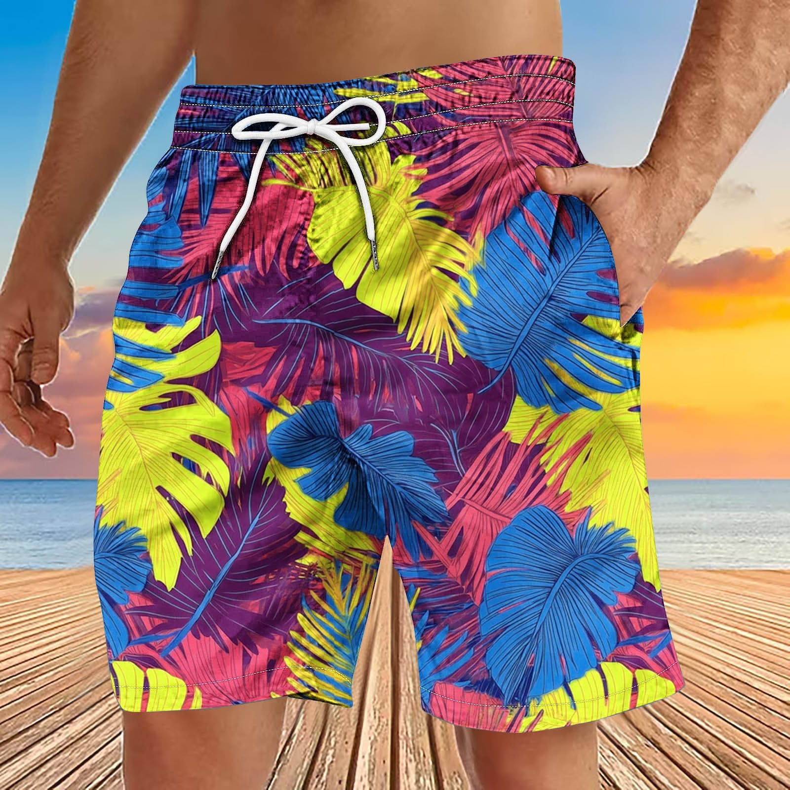 Xysaqa Mens Swim Trunks Big & Tall Bathing Suits Swimwear Tropical ...