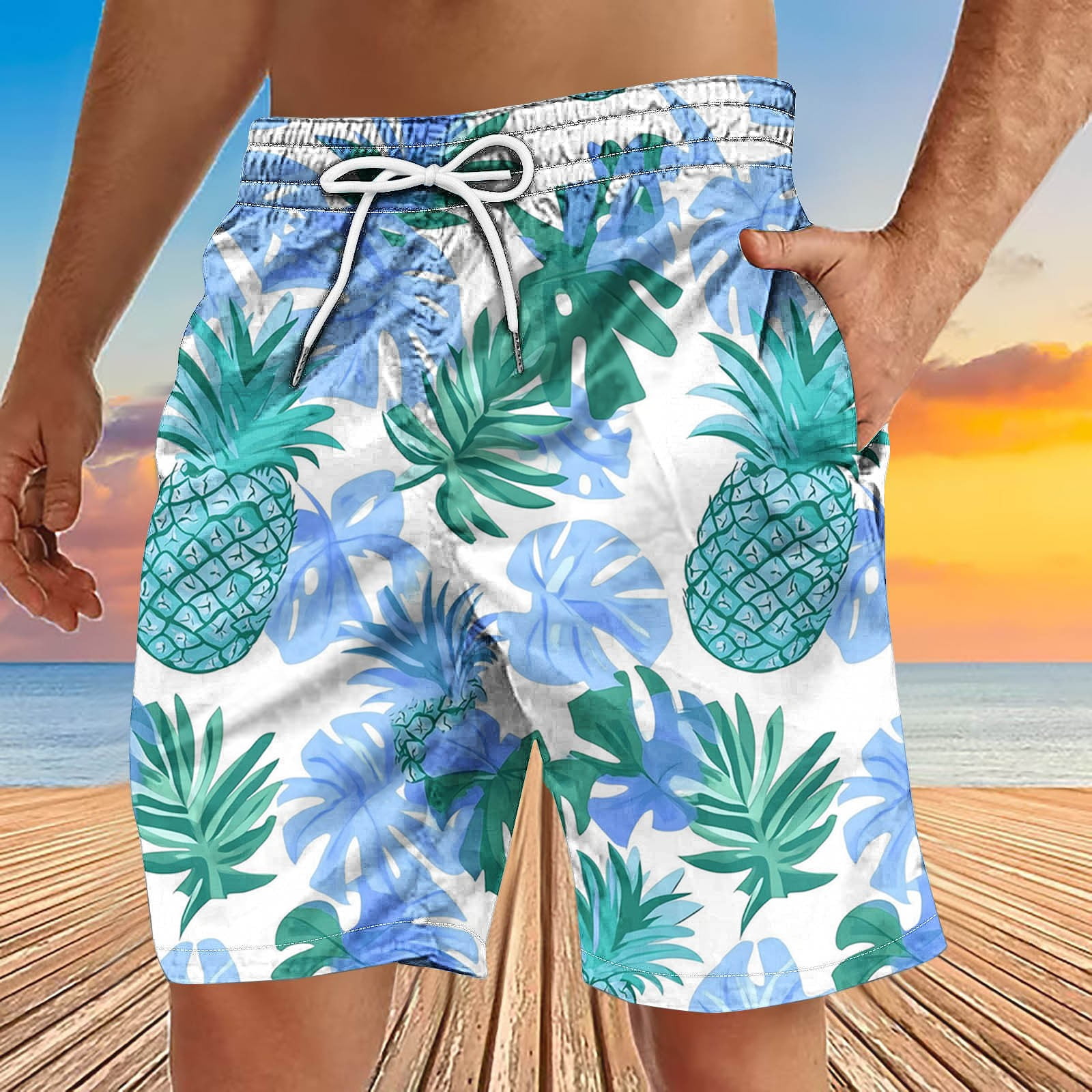 Xysaqa Mens Swim Trunks Men Big & Tall Bathing Suit Hawaiian Pineapple ...