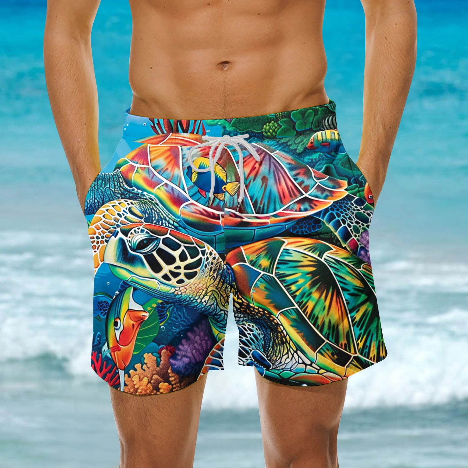 Xysaqa Mens Swim Trunks Men Elastic Waist Drawstring Beach Board Shorts ...