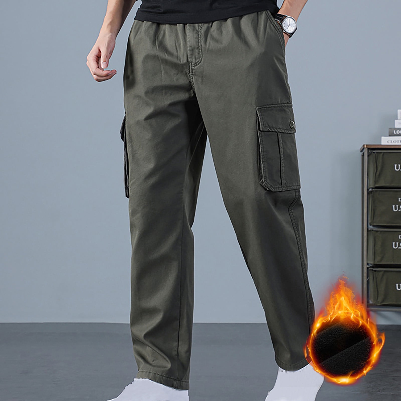 Xysaqa Mens Winter Warm Fleece Lined Cargo Pants, Men Jogger Sherpas ...