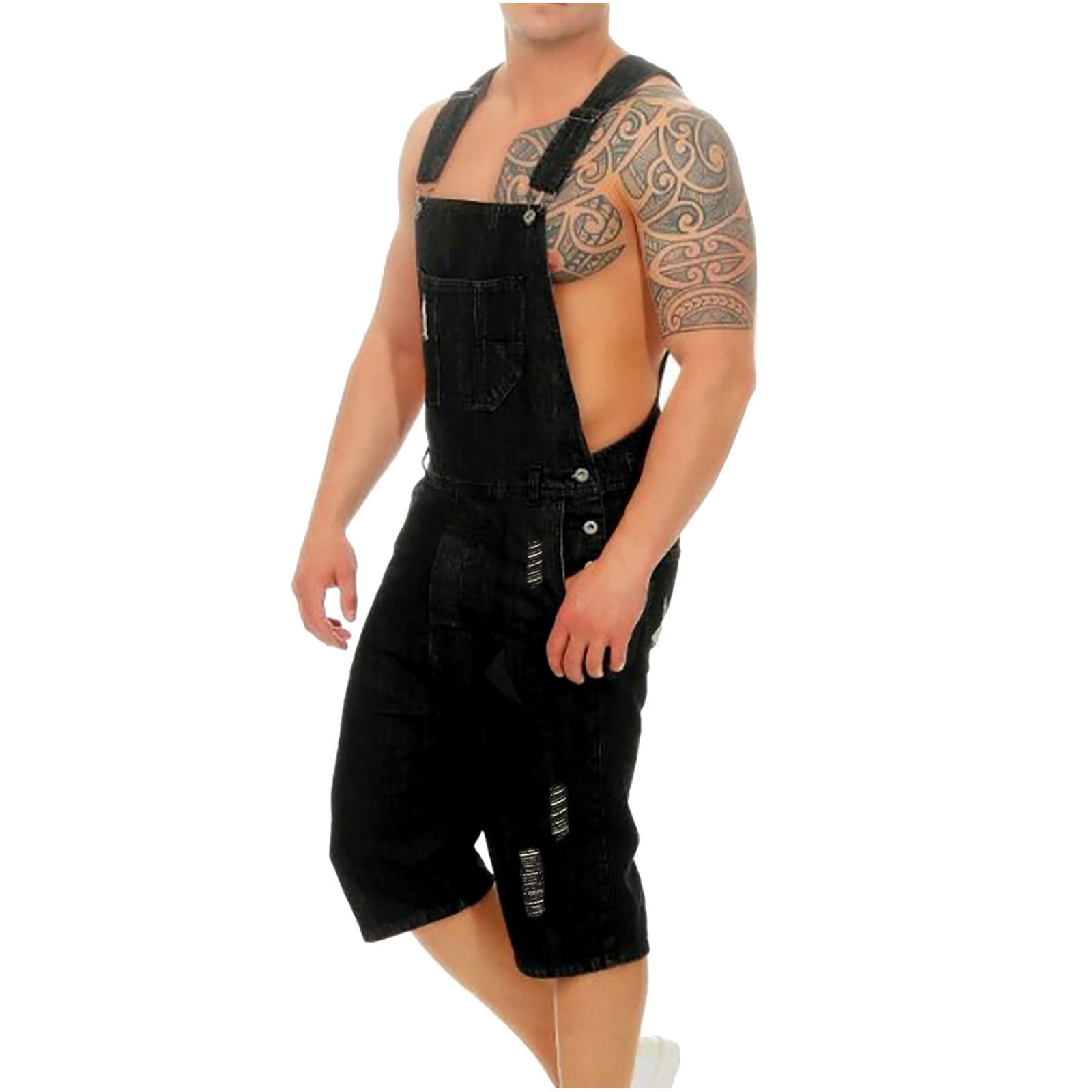 Xysaqa Overalls Denim Bib Shorts for Men Casual Adjustable Straps ...