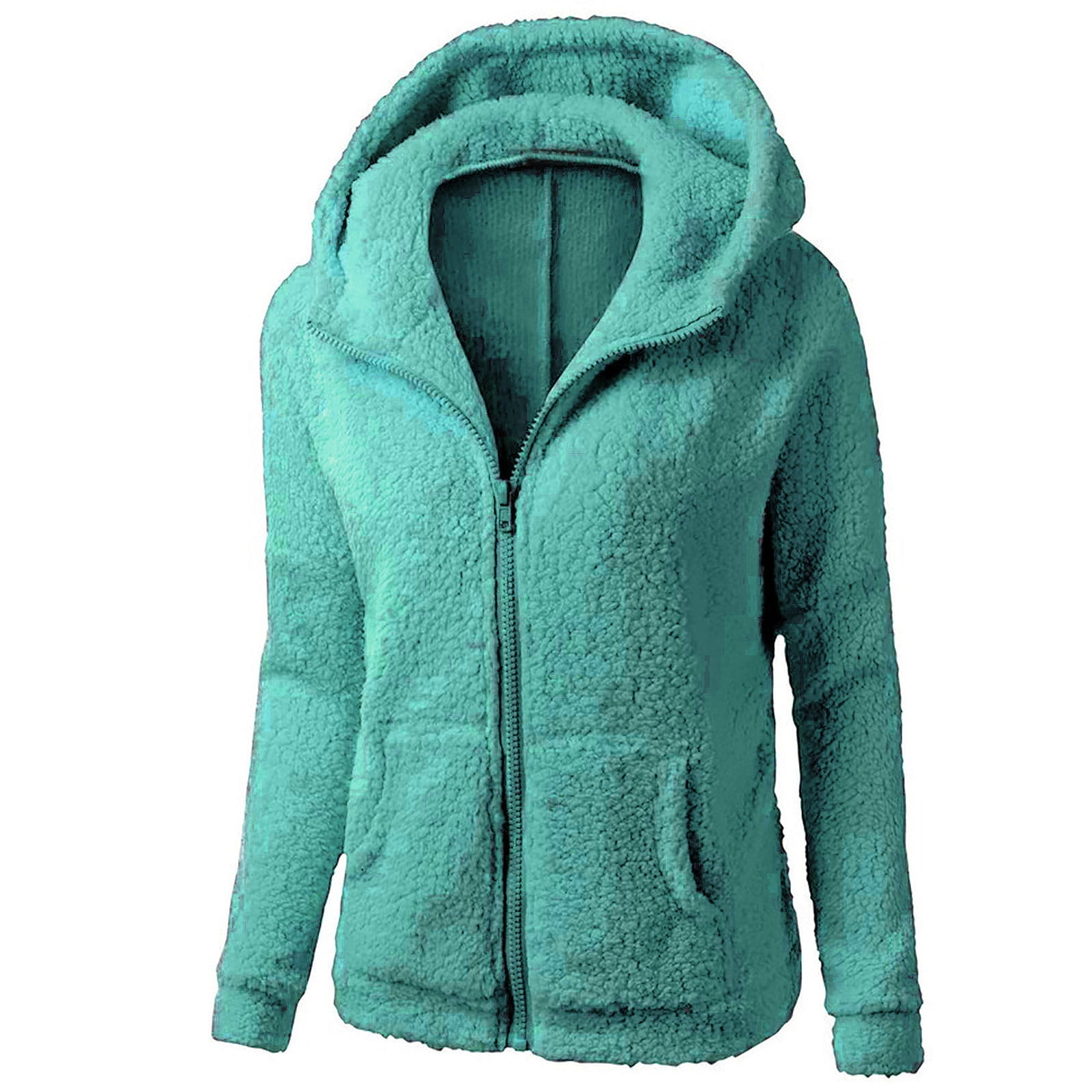 Xysaqa Plus Size Fleeces Jacket for Women, Womens Warm Winter Zip Up Hooded Teddy Coat Outerwear ...