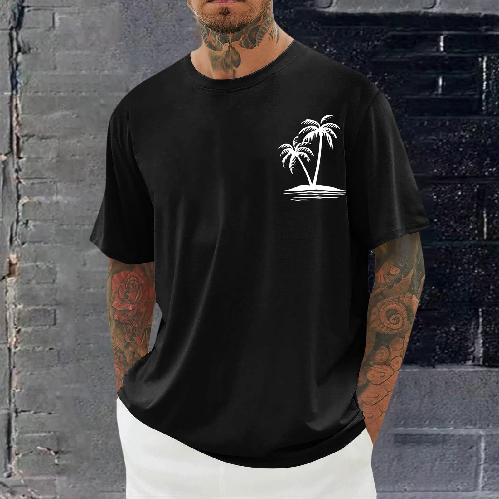 Xysaqa Shirts for Men Mens Summer Shirts Men's Palm Tree Print T-Shirts ...