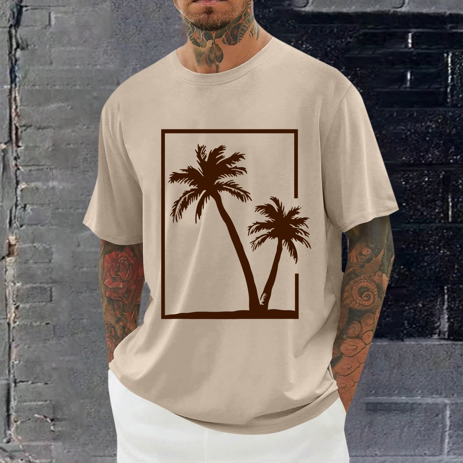 Xysaqa Shirts for Men Mens Summer Shirts Men's Palm Tree Print T-Shirts ...