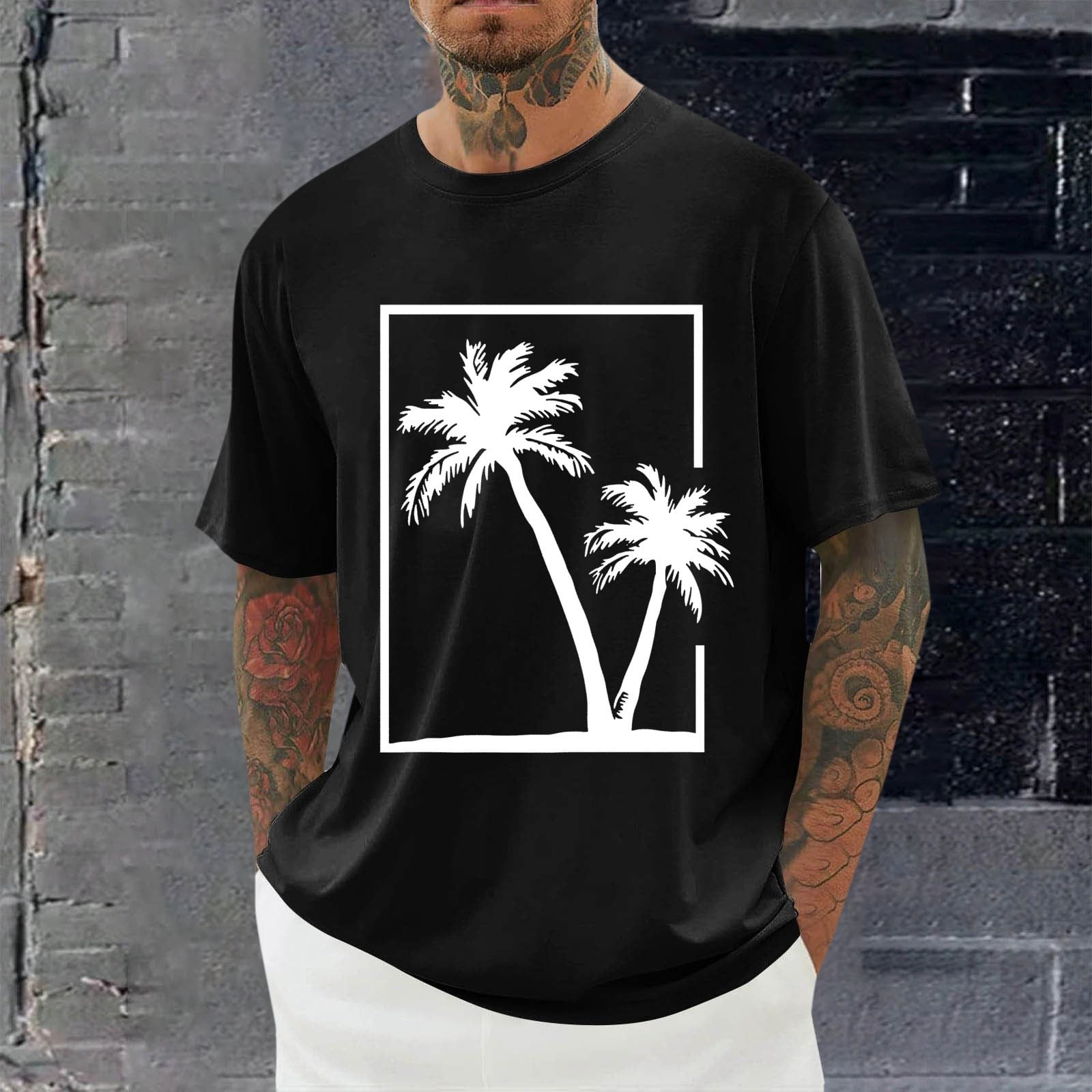 Xysaqa Shirts for Men Mens Summer Shirts Men's Palm Tree Print T-Shirts ...