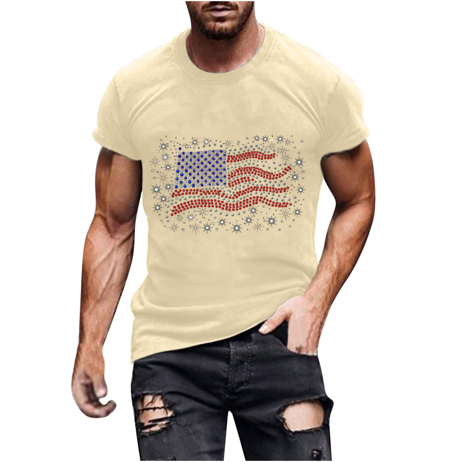 Xysaqa T Shirts for Men Muscle Shirts for Men American Flag Graphic Tee Cotton Men's T-Shirt ...