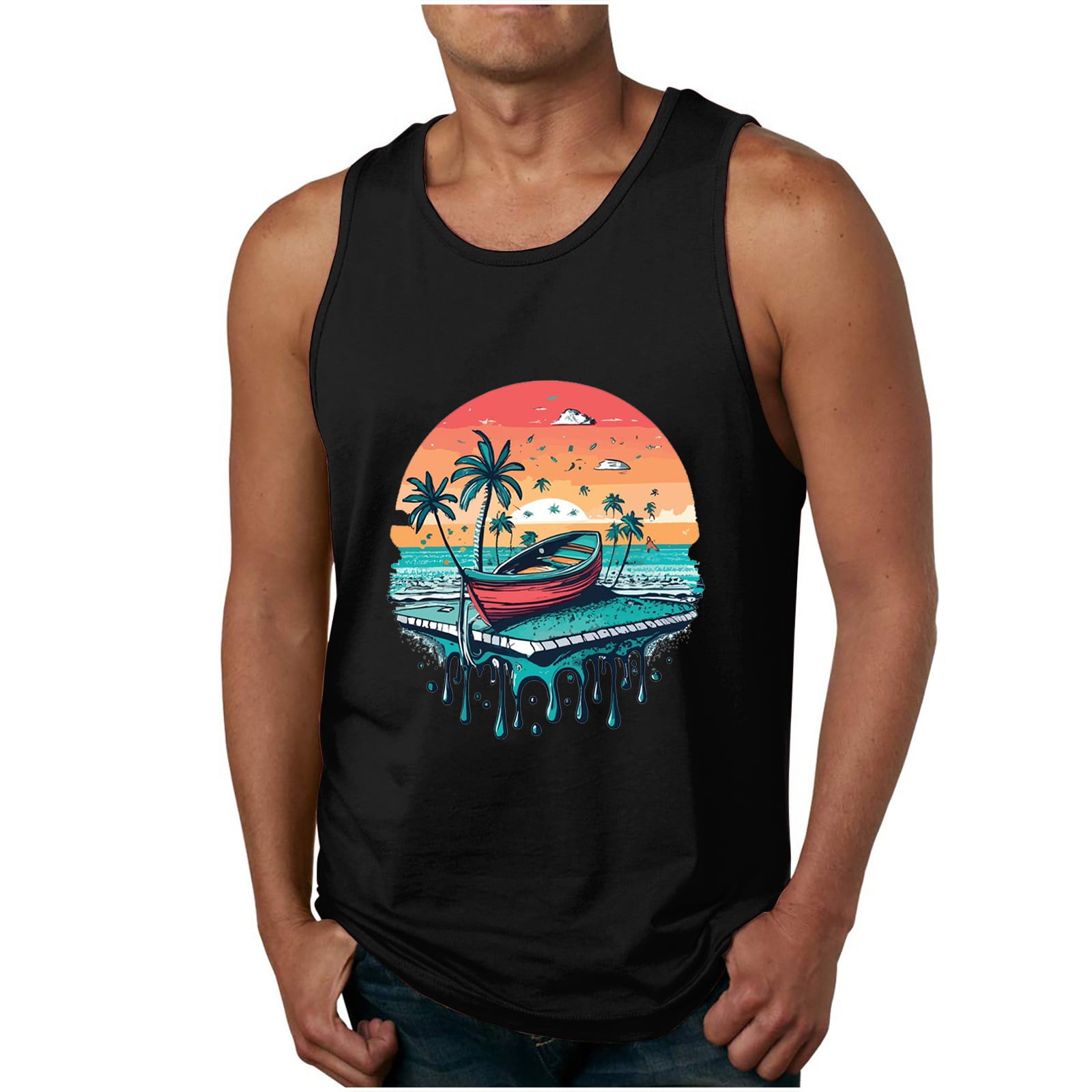 Xysaqa Tank Tops for Men Cool Beach Novelty Funny Graphic Tee Shirt for Men Gym Wokout ...