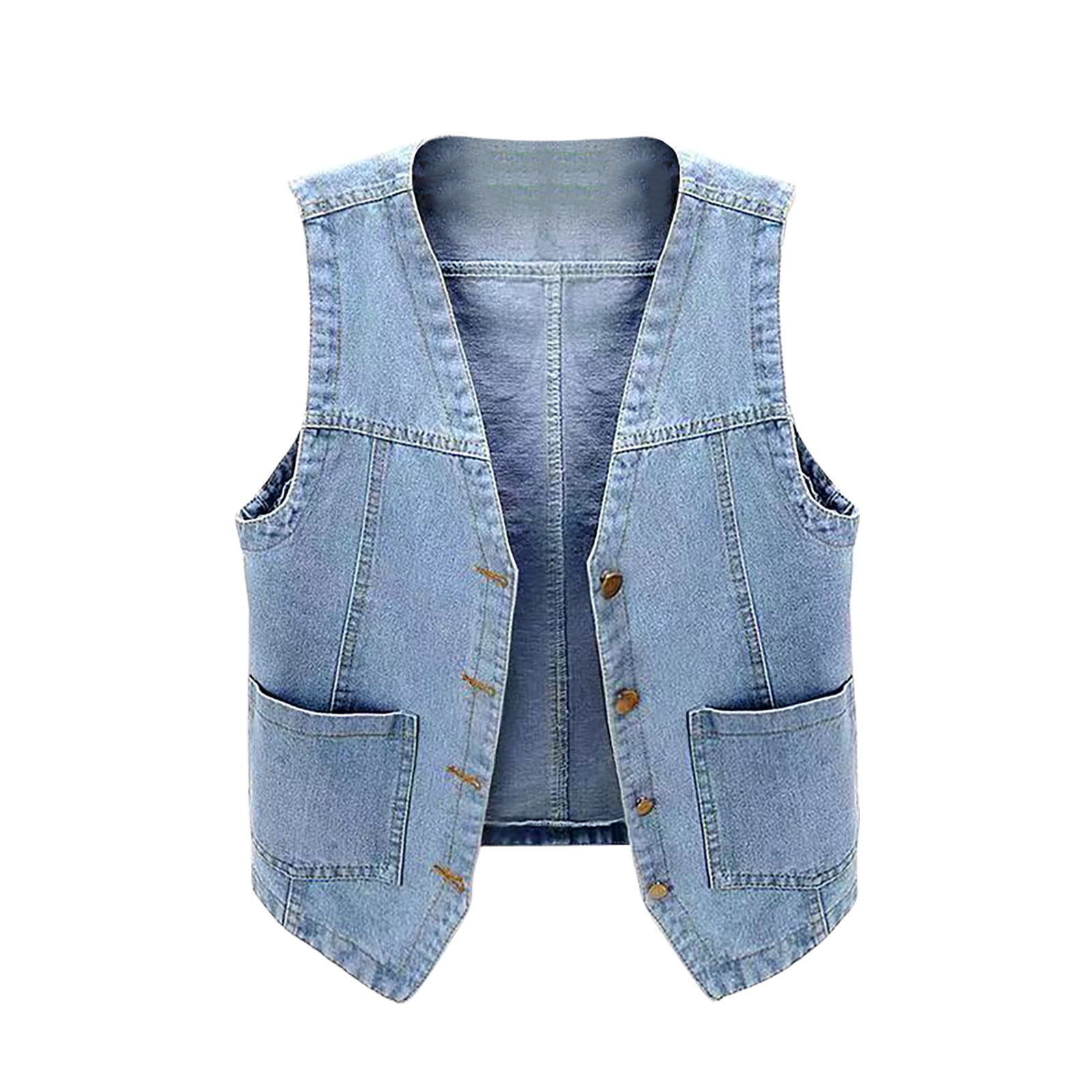 Xysaqa Women Casual V-Neck Sleeveless Denim Jean Vests Classic Cropped ...