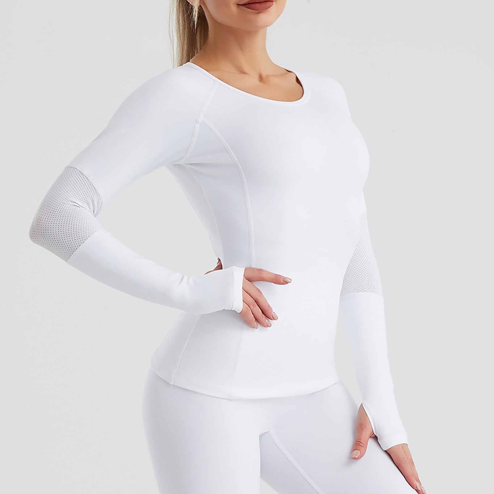 Xysaqa Women Yoga Tops Mesh Long Sleeve Workout Shirts Thumb Hole ...