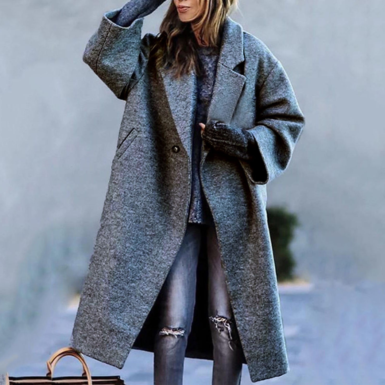 Xysaqa Women's Casual Open Front Long Cardigan Jacket Woolen Blends ...