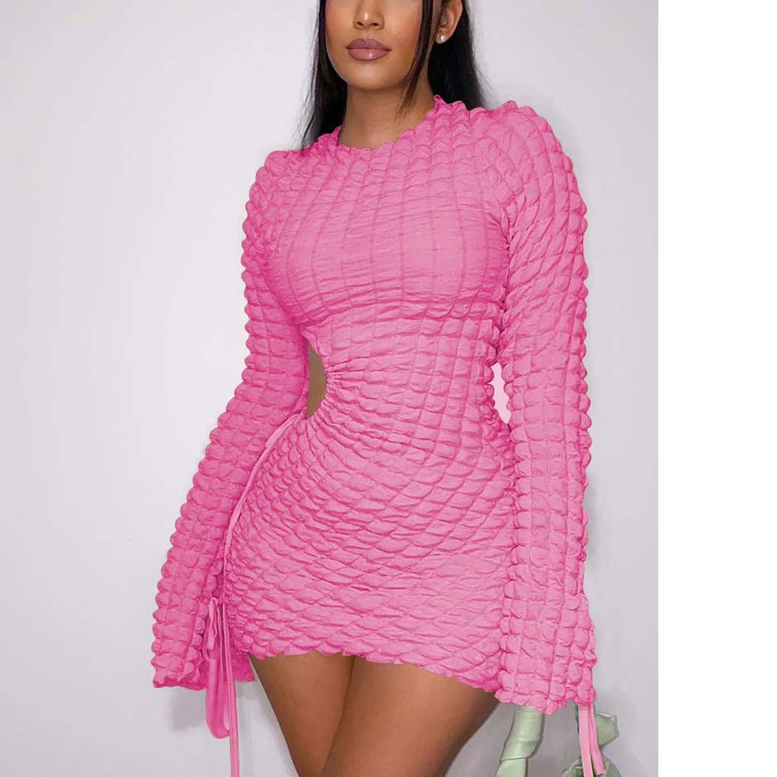 Xysaqa Women's Fall Winter Ruched Mini Bodycon Dress Club Ruched Long ...