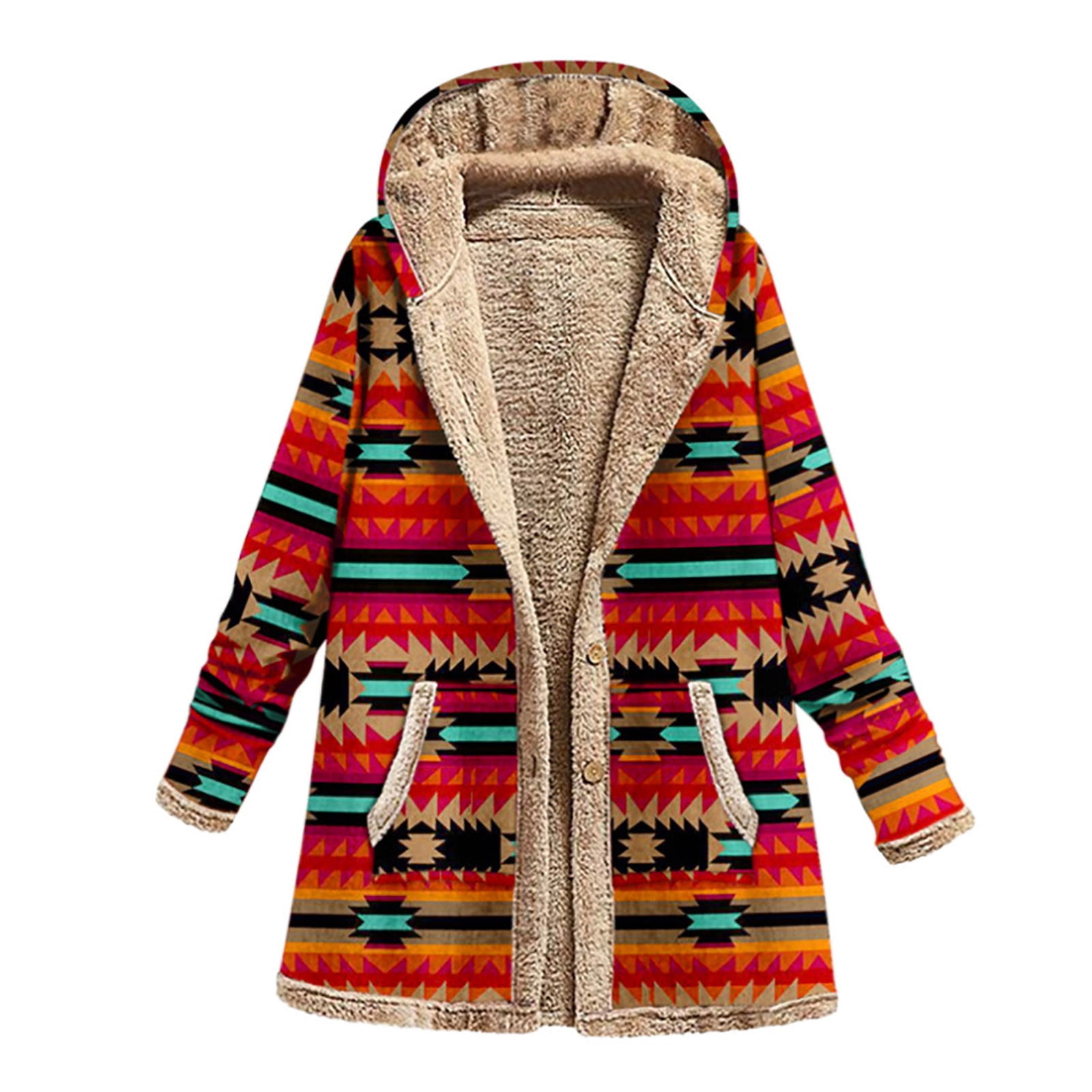 Xysaqa Women's Fleeces Lined Jacket Hooded Tribal Aztec Print Winter ...