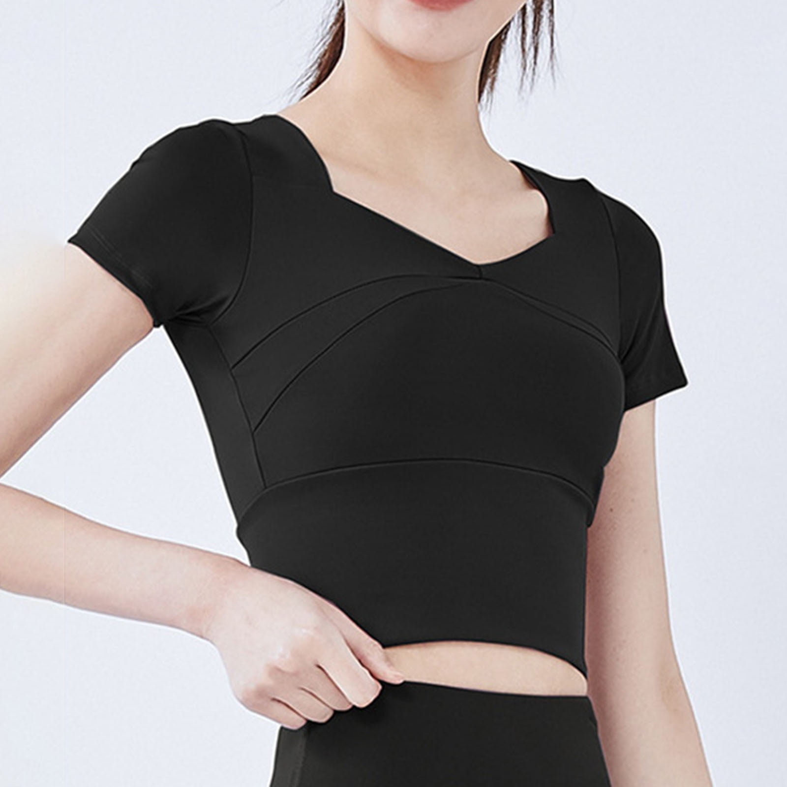 Xysaqa Women's Short Sleeve Workout Crop Top - Women Quick-Dry Slim ...