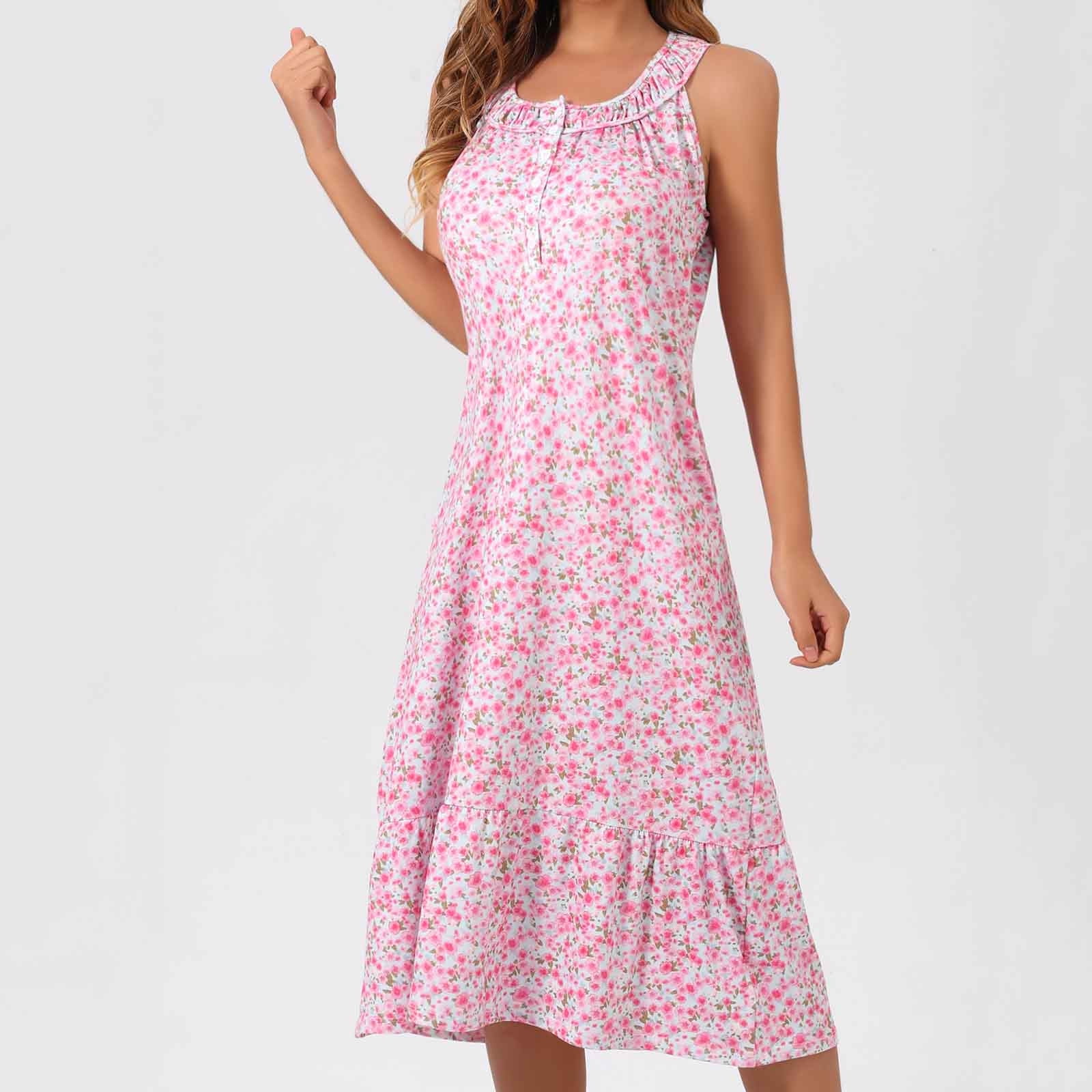 Xysaqa Women's Sleeveless Long Nightgown Boho Floral Print House ...