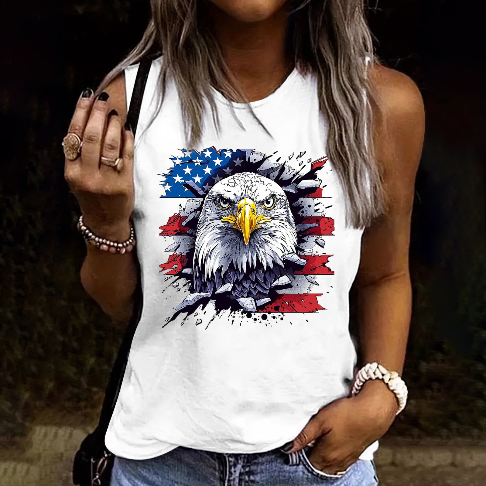 Xysaqa Womens American Flag Tank Tops 4th of July Sleeveless Shirts ...