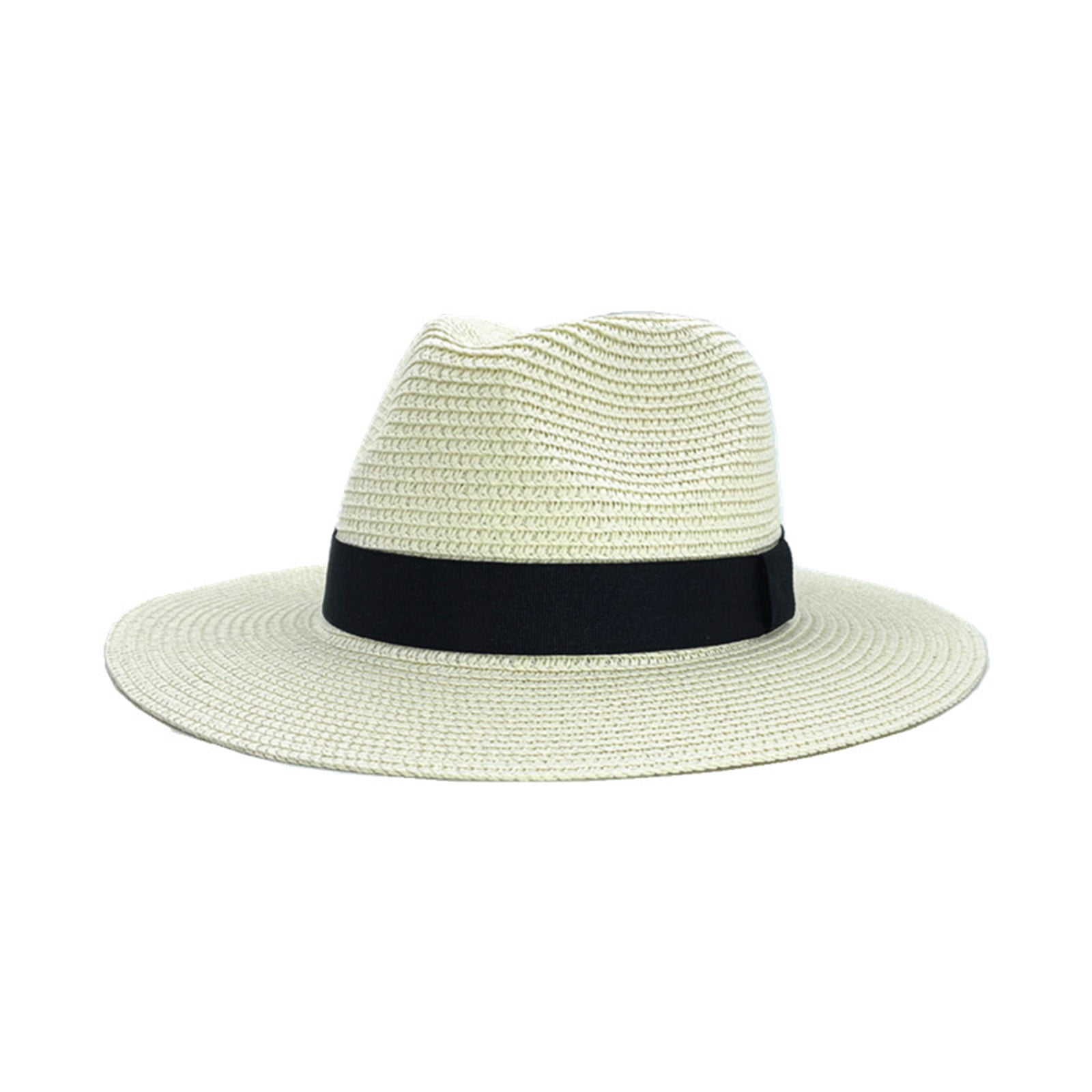 Xysaqa Womens Mens Wide Brimmedmed Straw Panama Hat Fedora Summer Beach ...