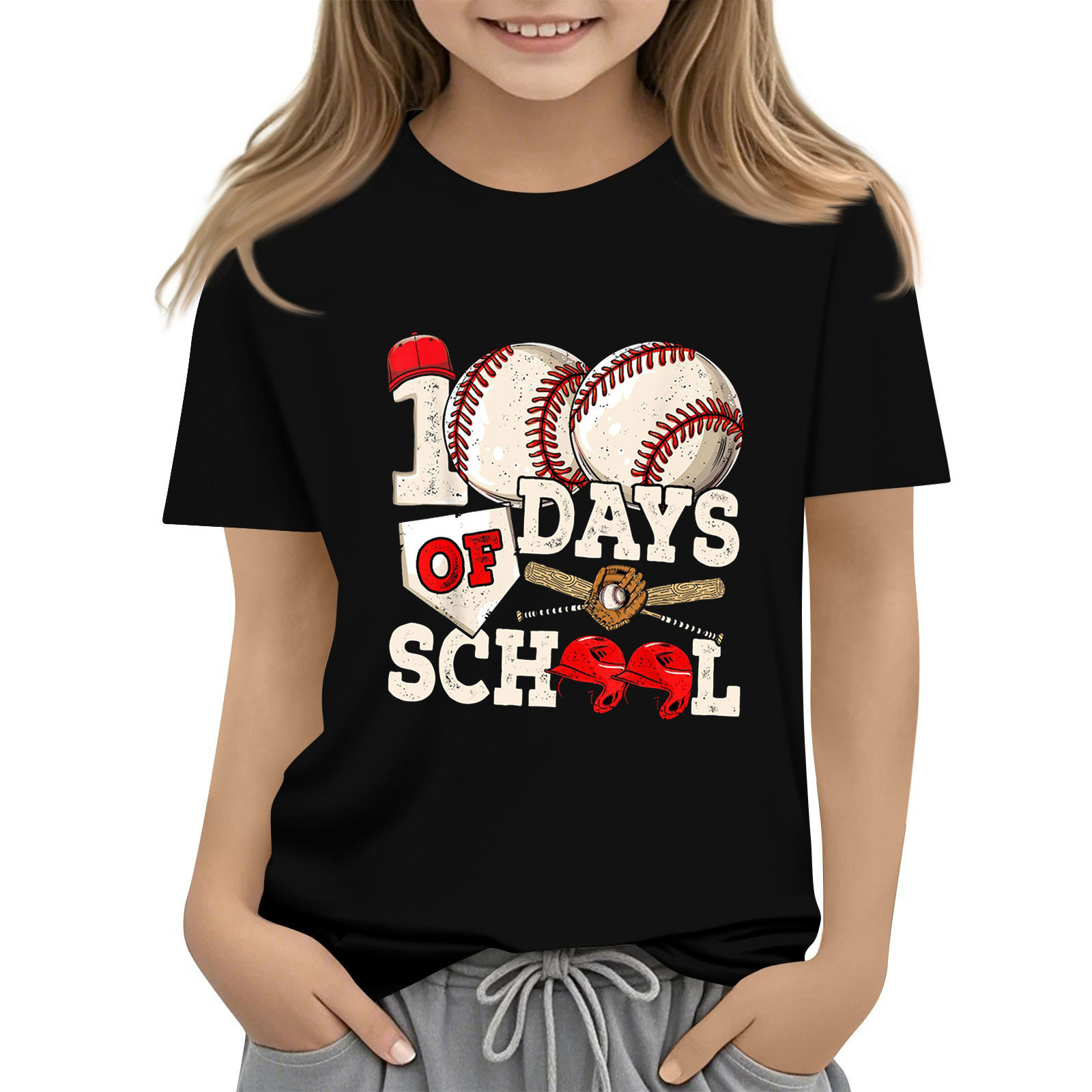 Xyxonk 100 Days of School Girls Tops Baseball Letters Size 10-12 Short ...