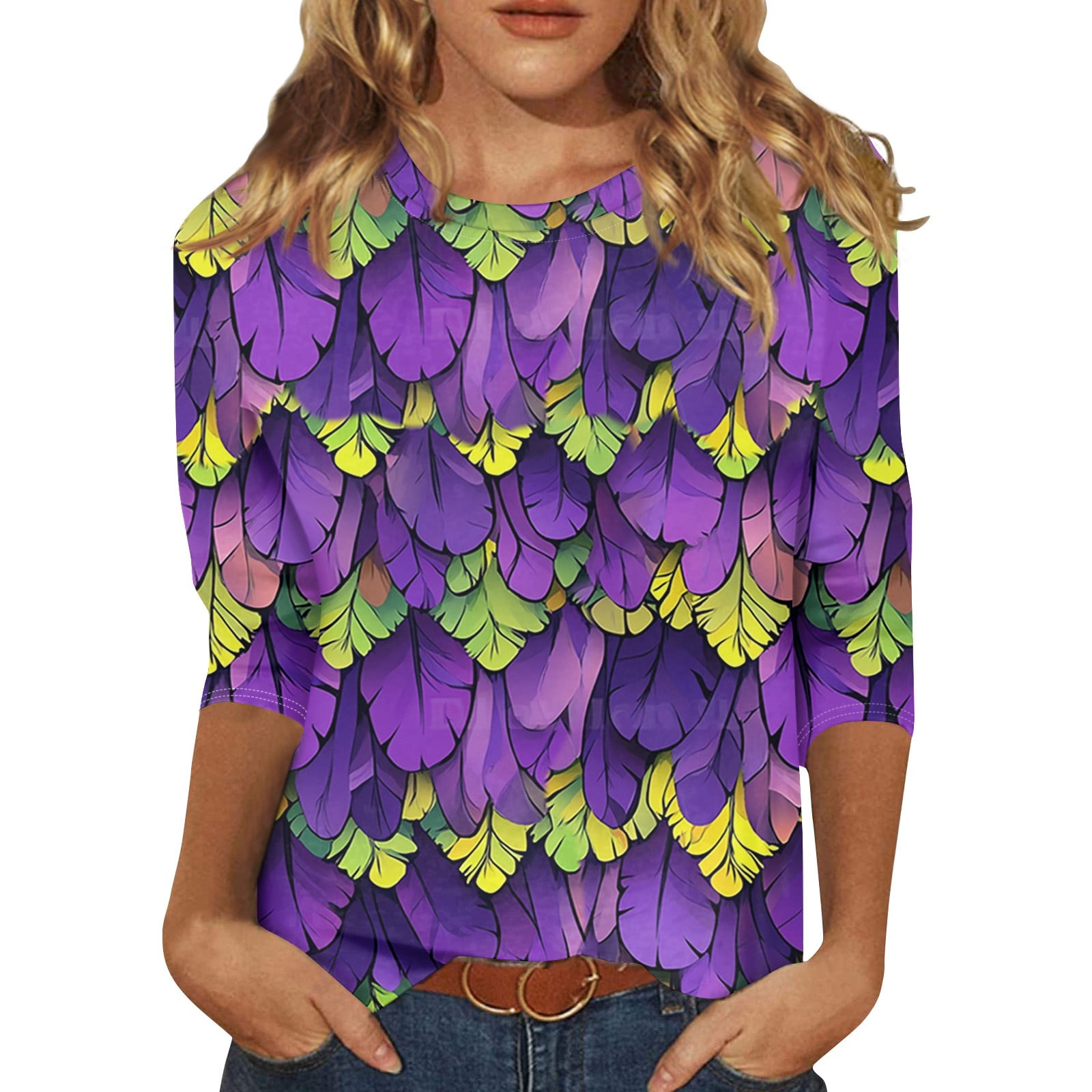 Xyxonk 2025 Mardi Gras Shirt for Women Plus Size Carnival Themed 3/4 ...