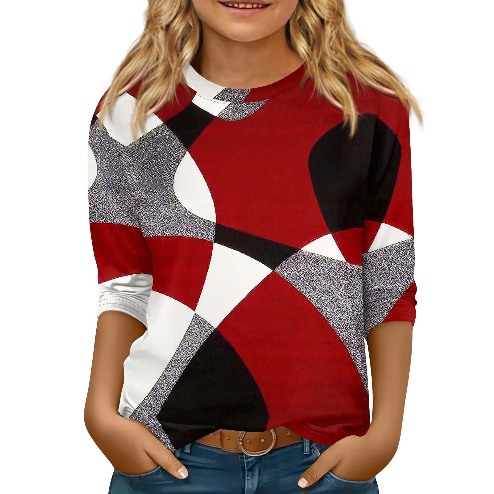 Xyxonk 3/4 Sleeve Shirts for Girls Size 10-12 Color Block Printed Basic ...